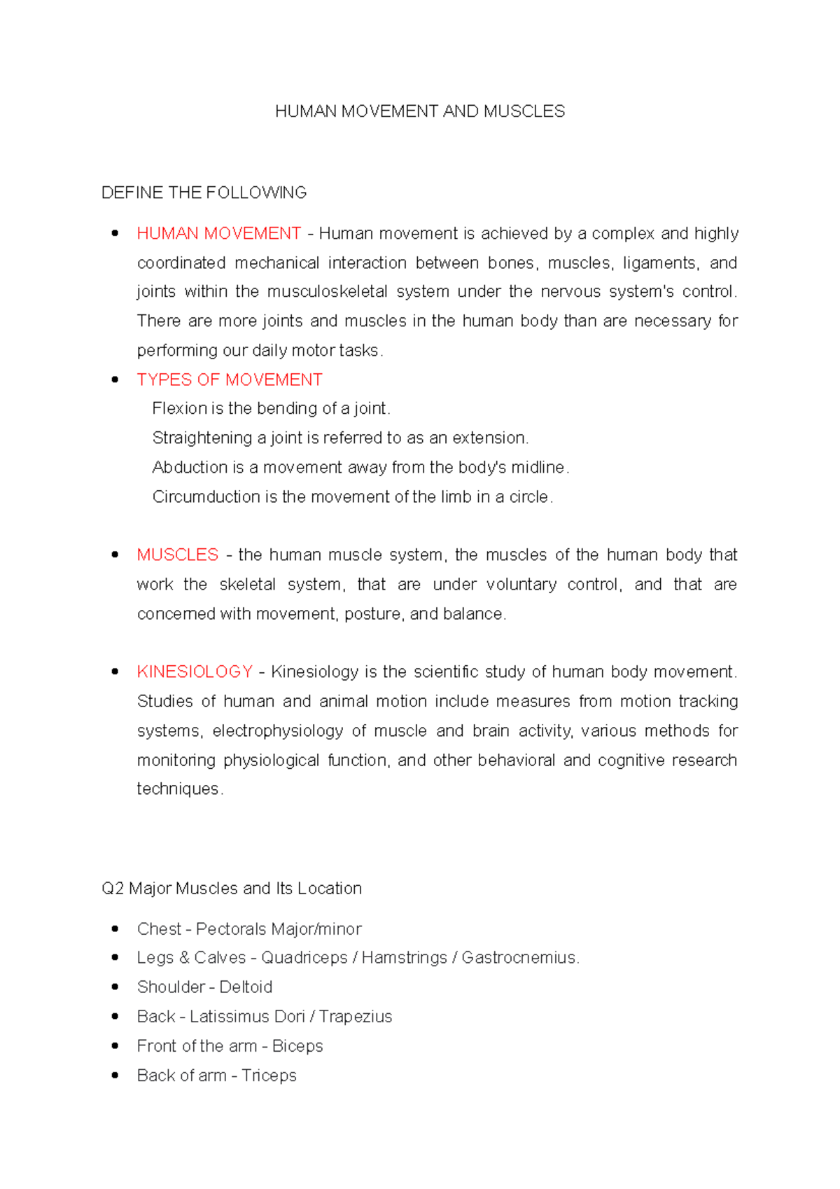 Human Movement AND Muscles - HUMAN MOVEMENT AND MUSCLES DEFINE THE ...