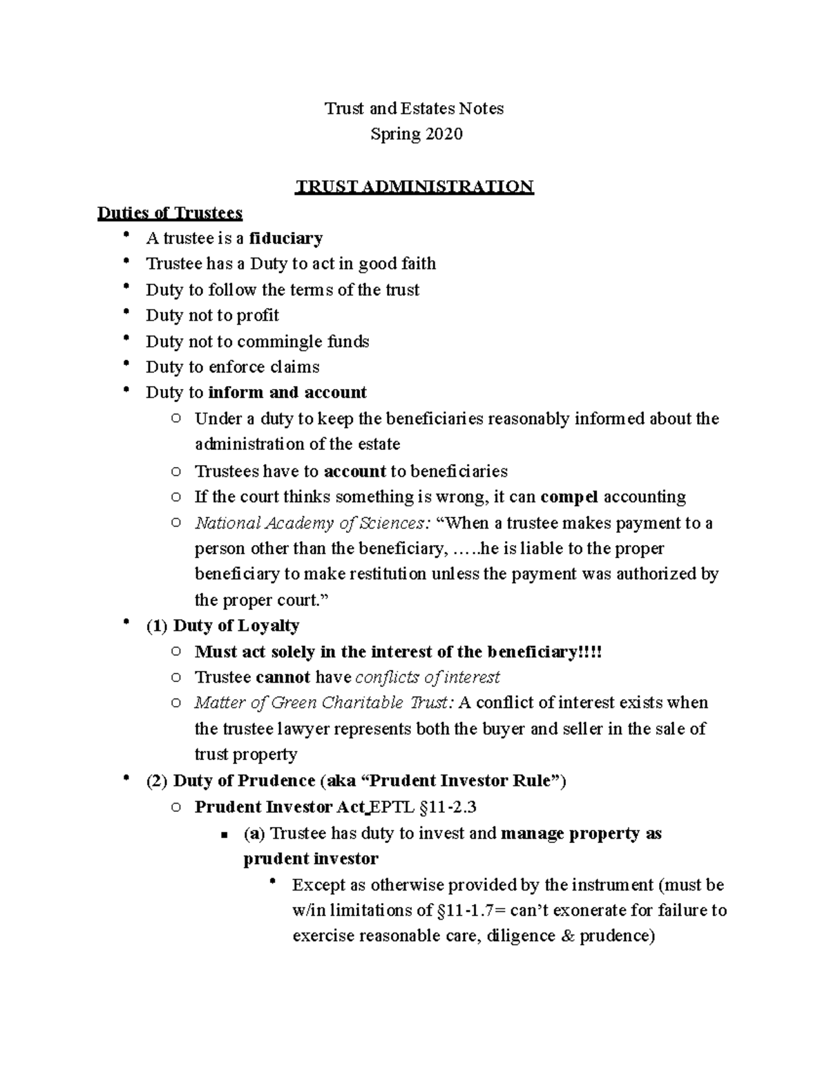 Trust Administration - Lecture notes 19 - Trust and Estates Notes ...