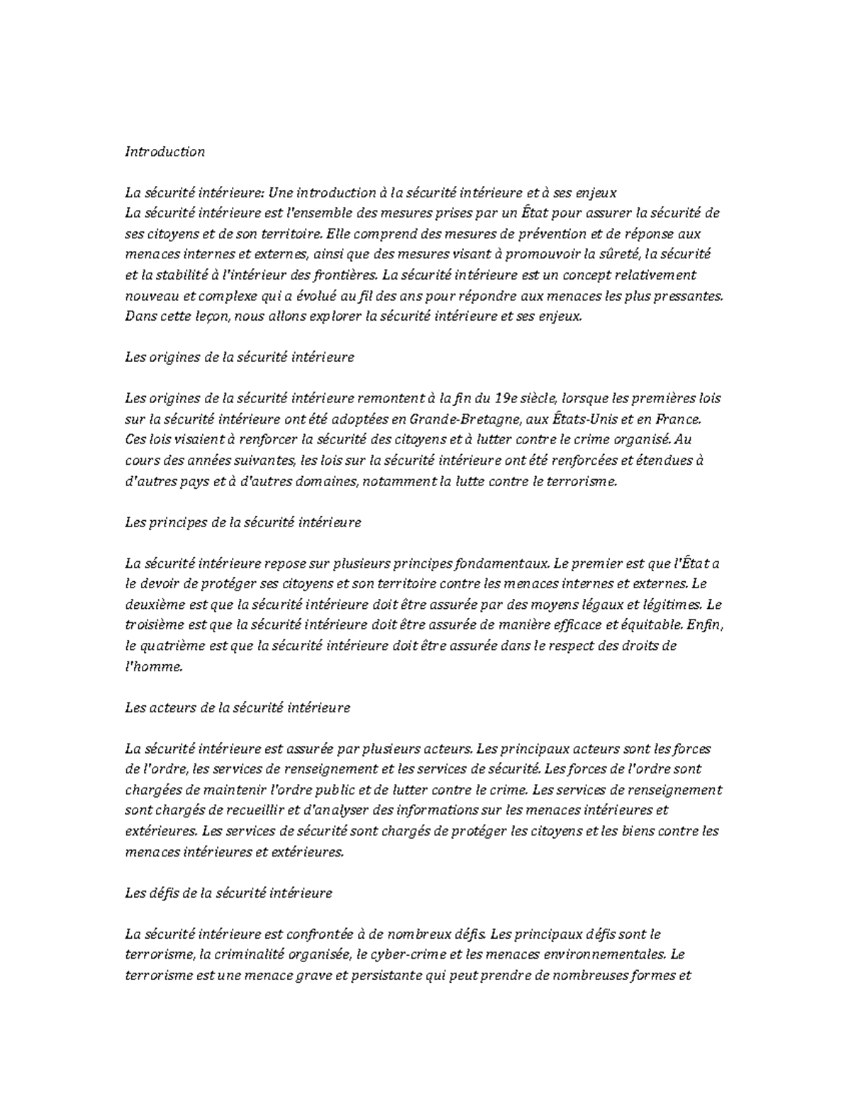 Homeland Security Study Notes - Introduction La sécurité intérieure ...