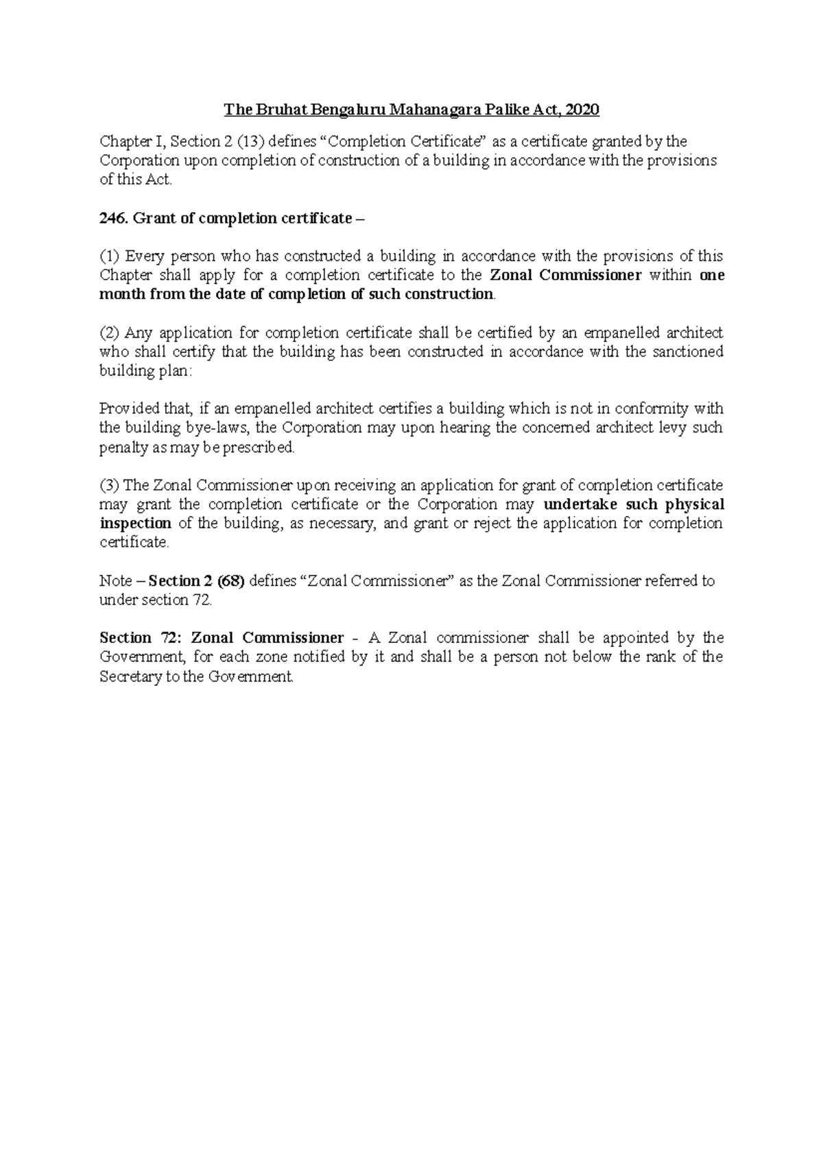 BBMP Act NOTE - NA. - The Bruhat Bengaluru Mahanagara Palike Act, 2020 ...