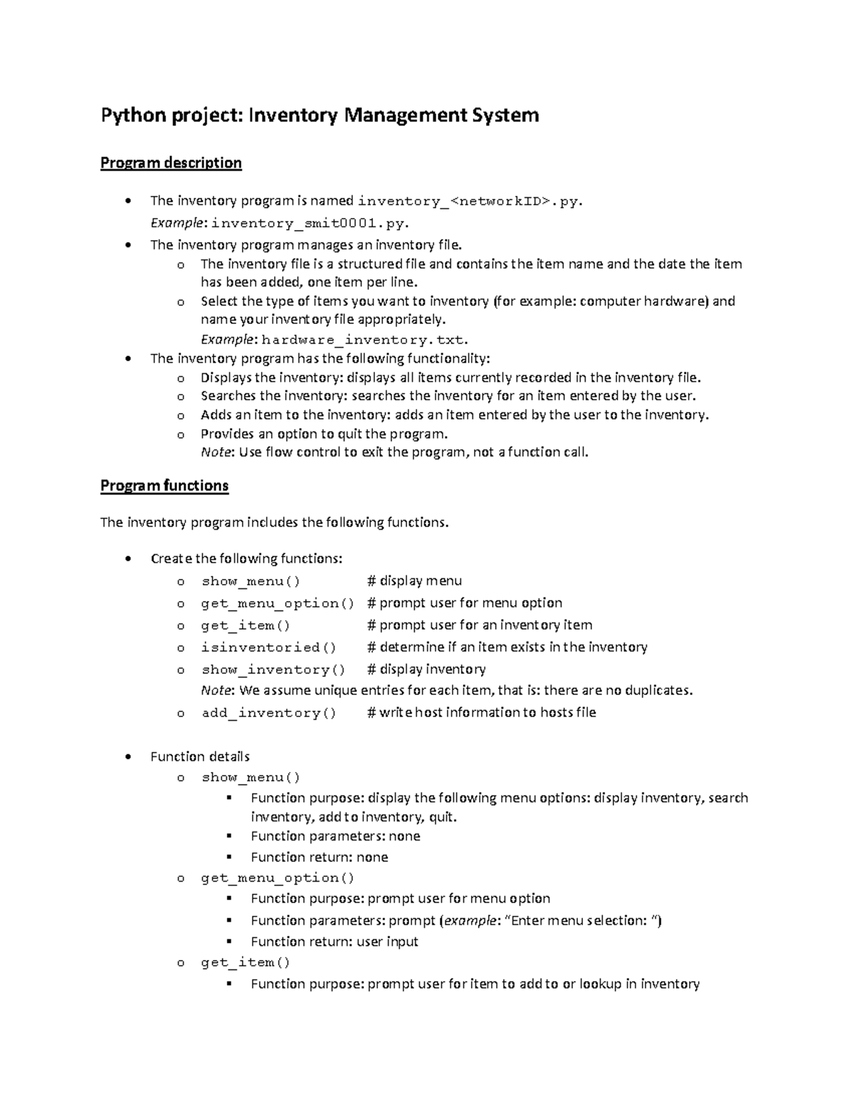 Py Lab S 21 Proj Description Python Project Inventory Management System Program Description