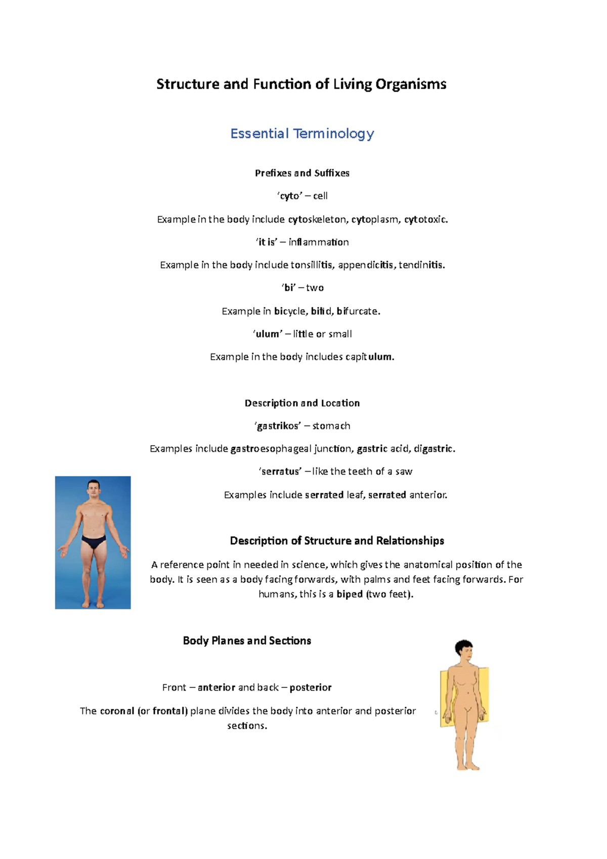 Essential Terminology - Structure and Function of Living Organisms ...