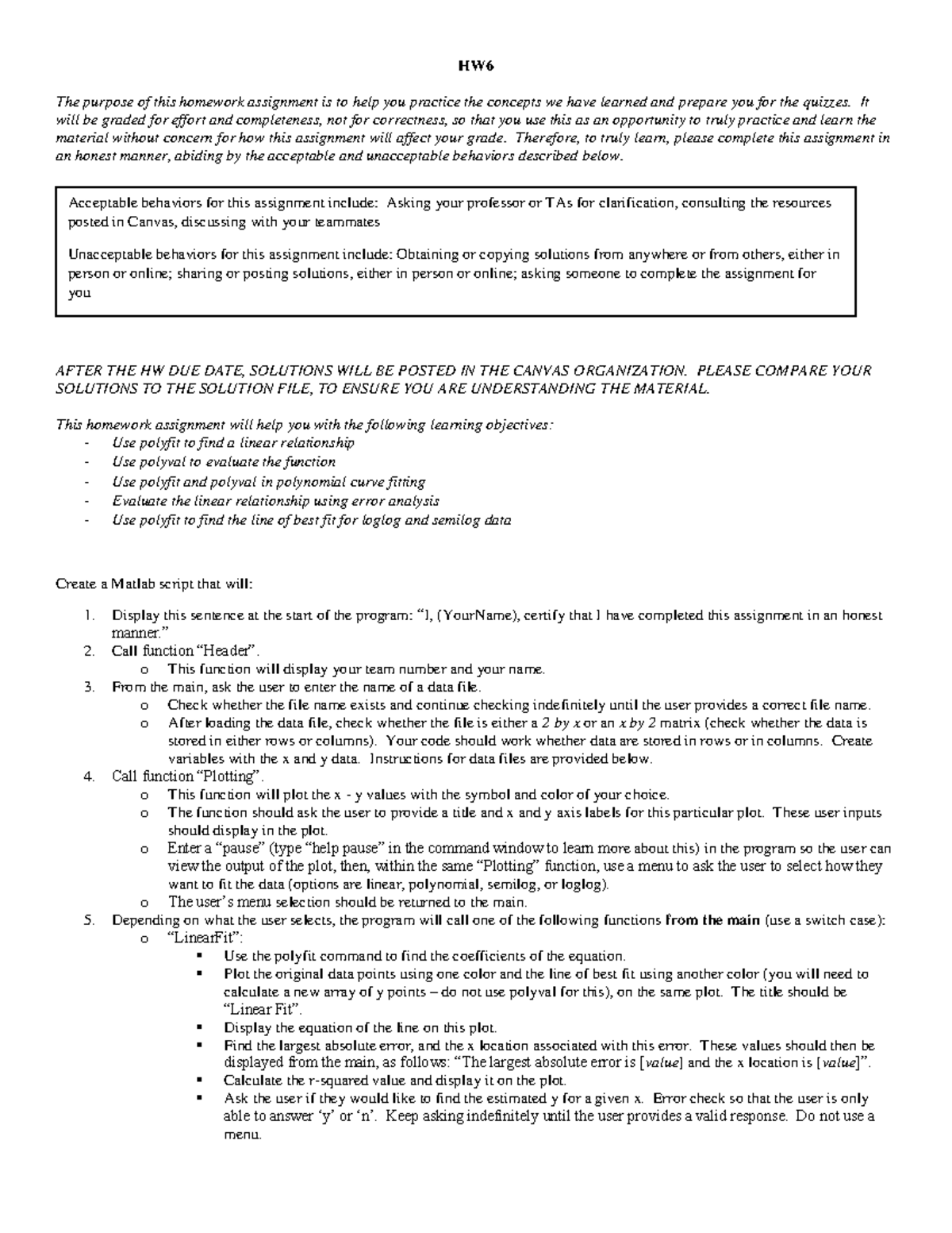 Programming homework 6 - HW 6 The purpose of this homework assignment ...