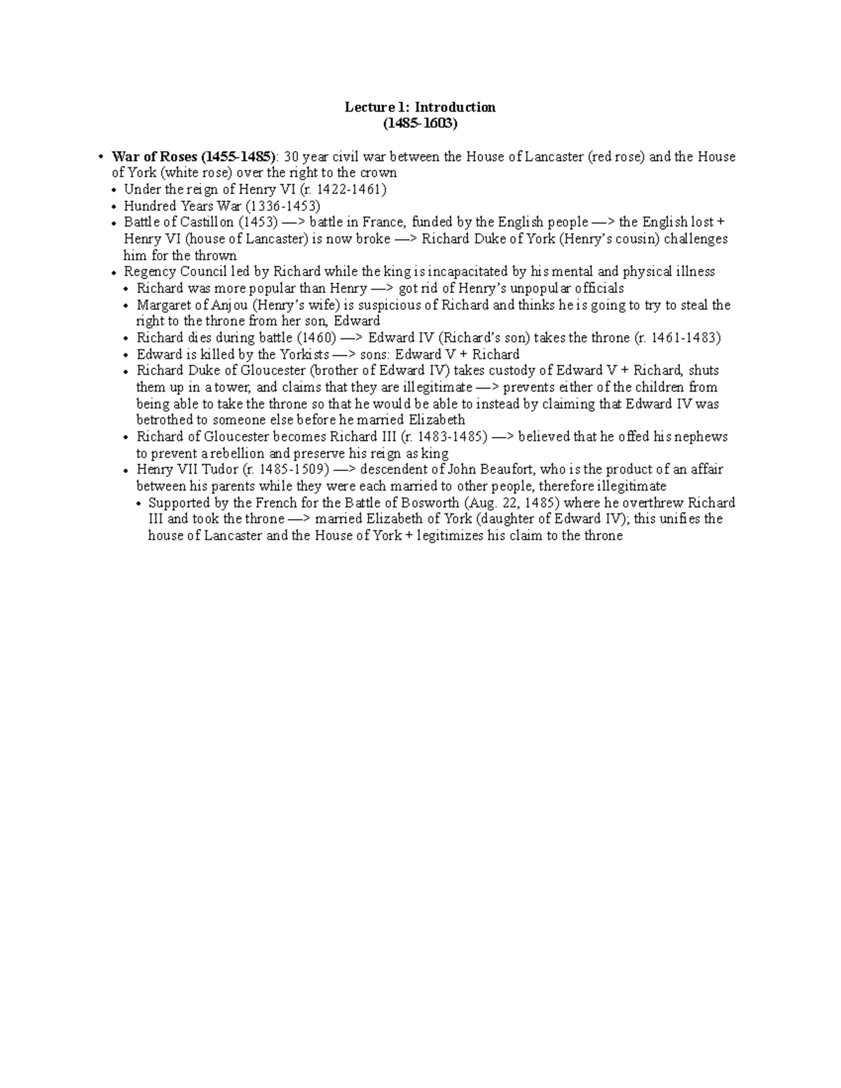 Intro - War of Roses; establishment of the Tudor dynasty - Lecture 1 ...