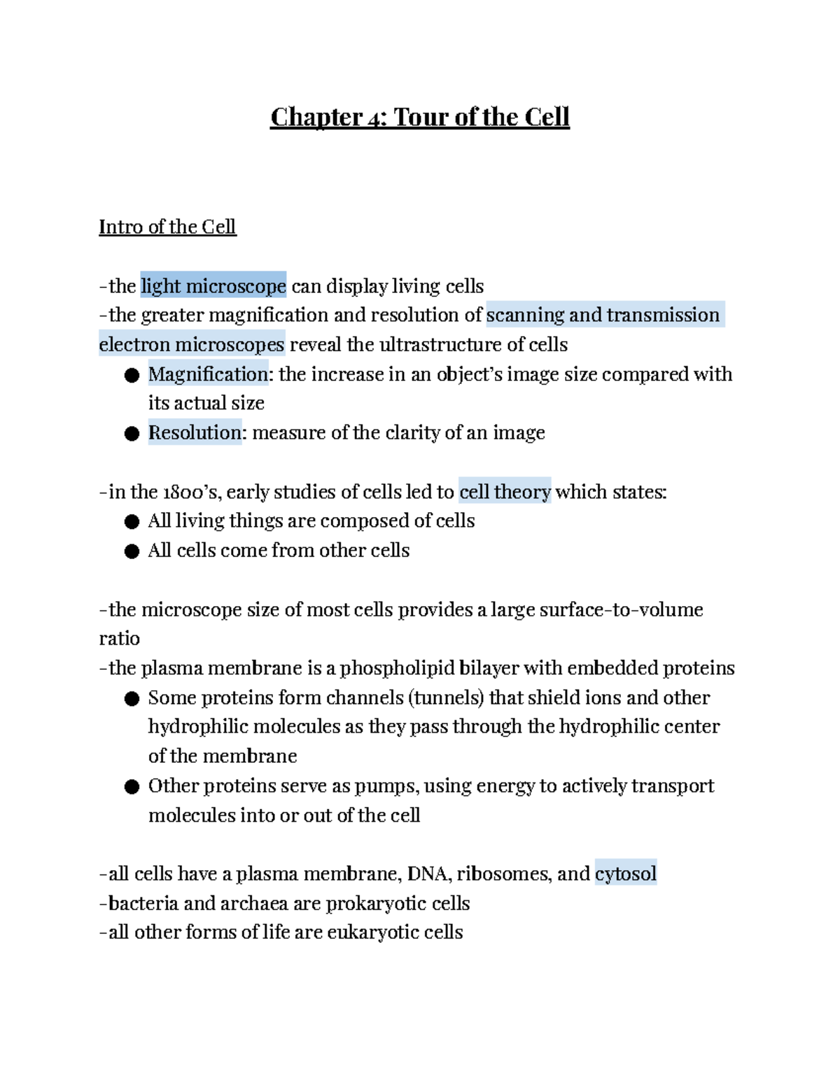Chapter 4 Tour of the Cell - Chapter 4: Tour of the Cell Intro of the Cell -the light microscope ...