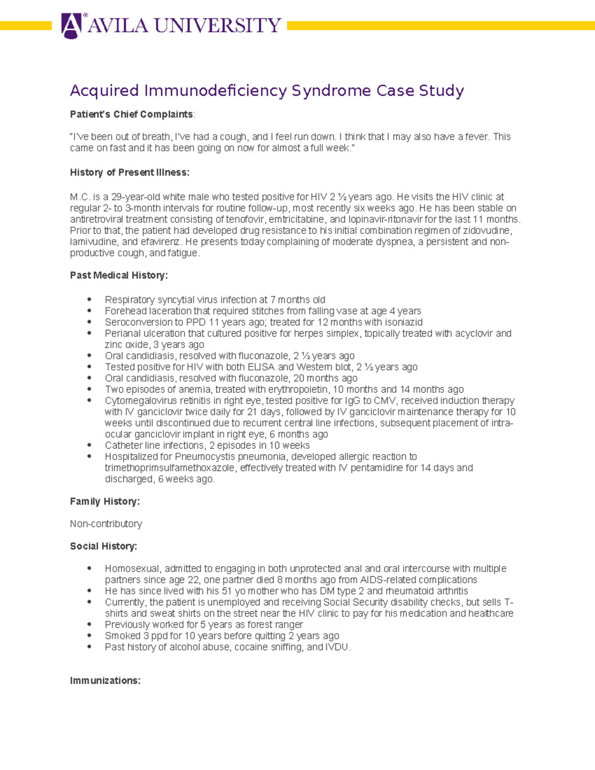 Acquired Immunodeficiency Syndrome Case Study - Acquired ...