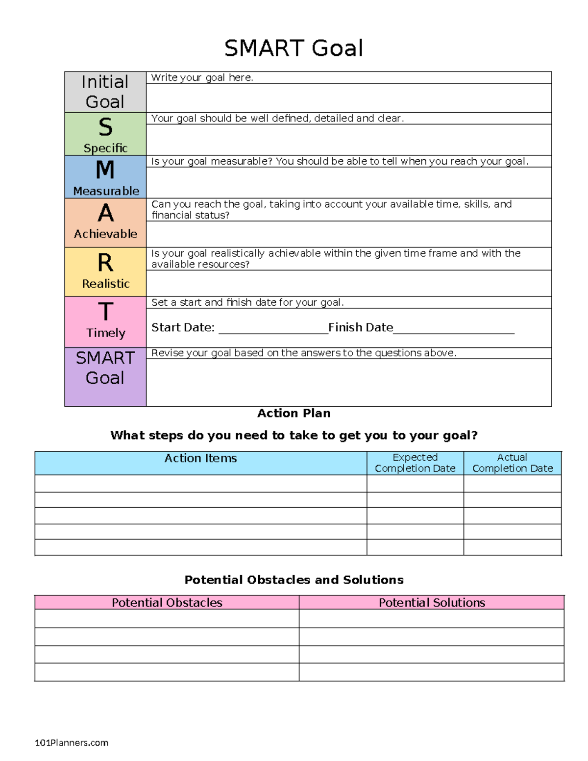 Smart Goals Worksheet Word - SMART Goal Initial Goal Write your goal ...