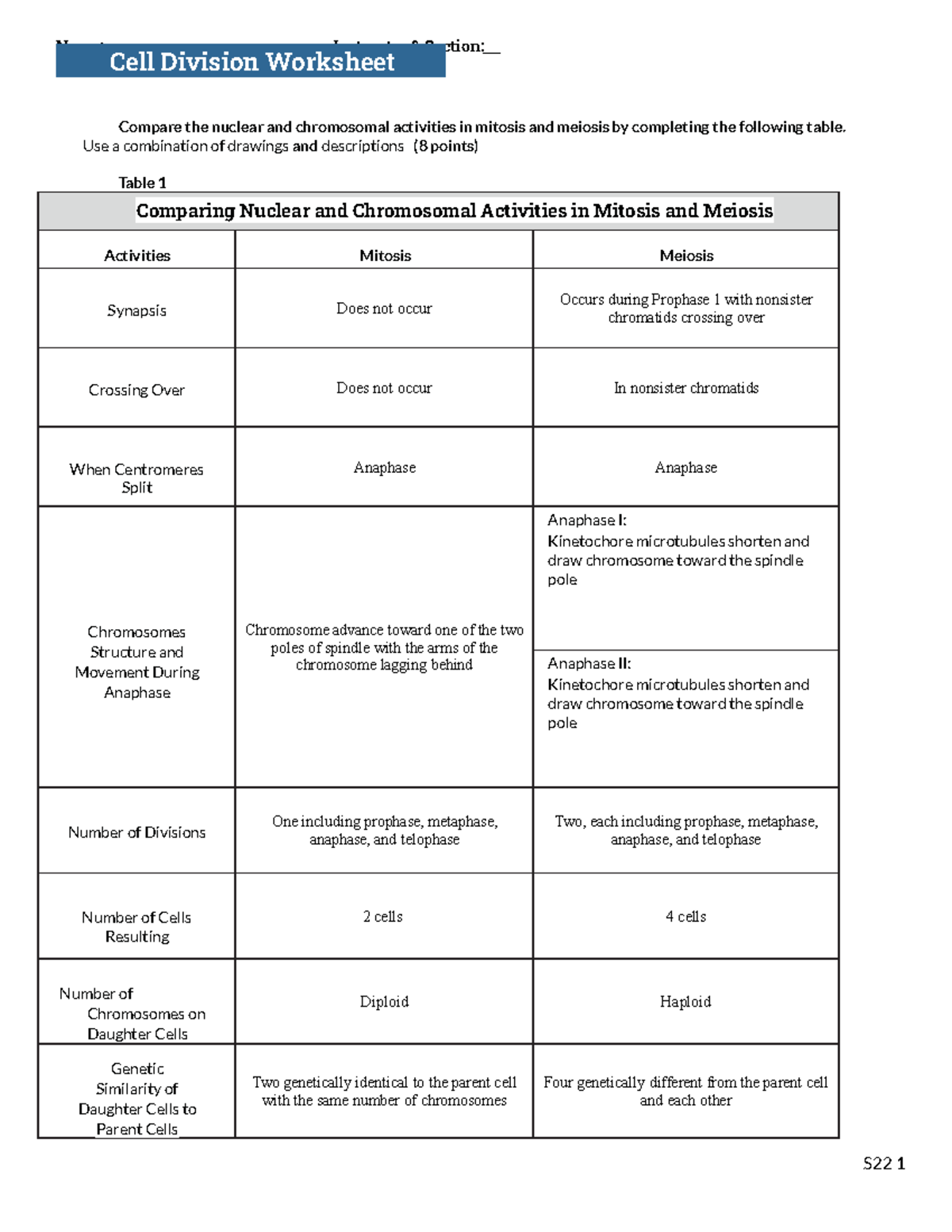 8 Cell Division - Lab assignment - Compare the nuclear and chromosomal ...