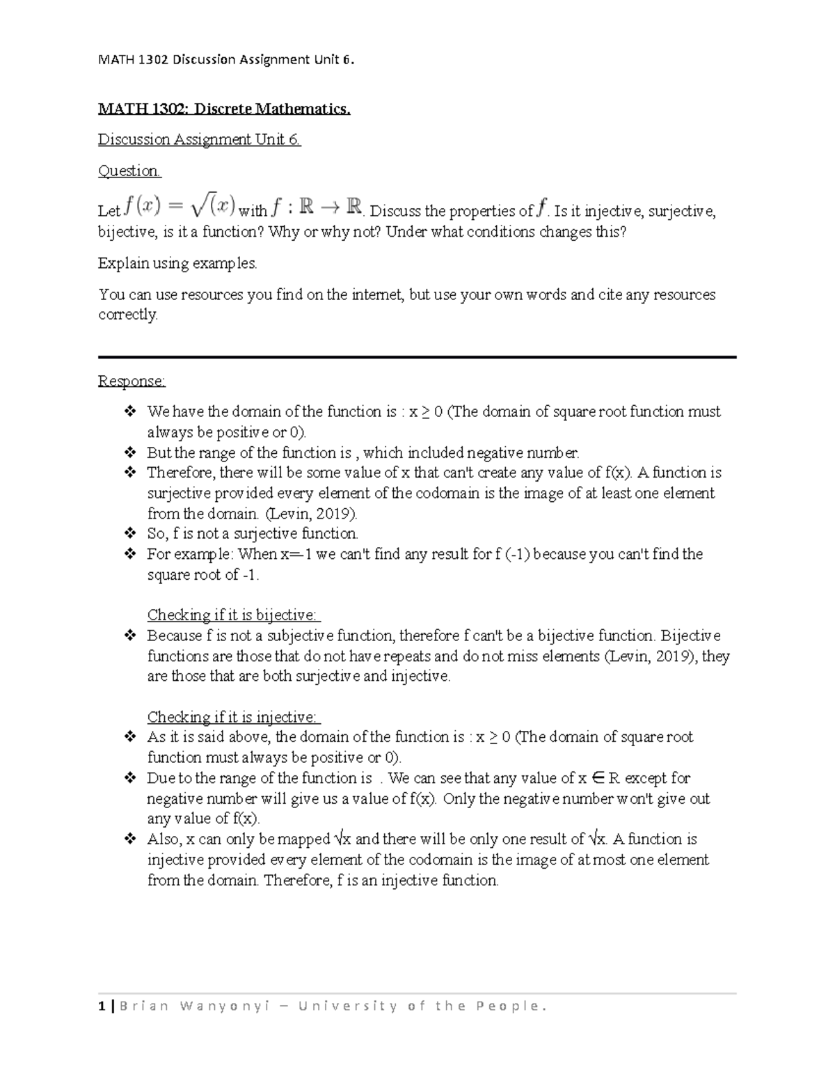 MATH 1302 Discussion Assignment Unit 6 - MATH 1302 Discussion ...