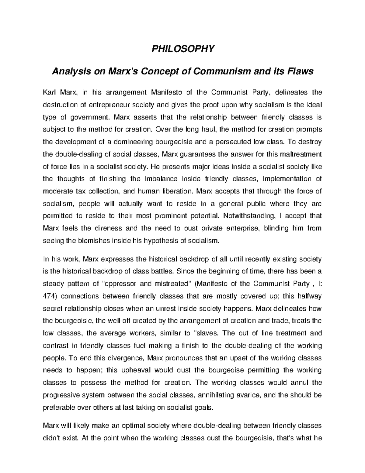 Analysis on Marx's Concept of Communism and its Flaws - PHILOSOPHY ...