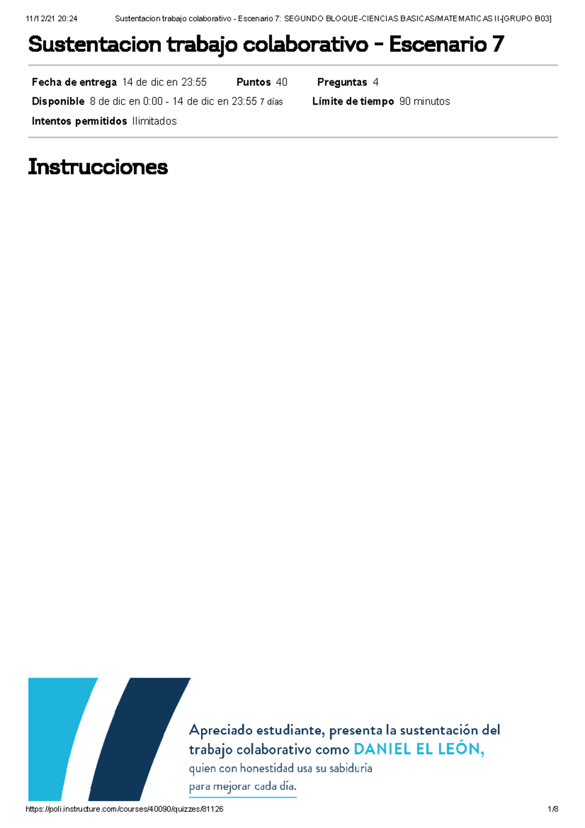 Sustentacion trabajo colaborativo - Escenario 7 Segundo Bloque- Ciencias Basicas Matematicas II ...