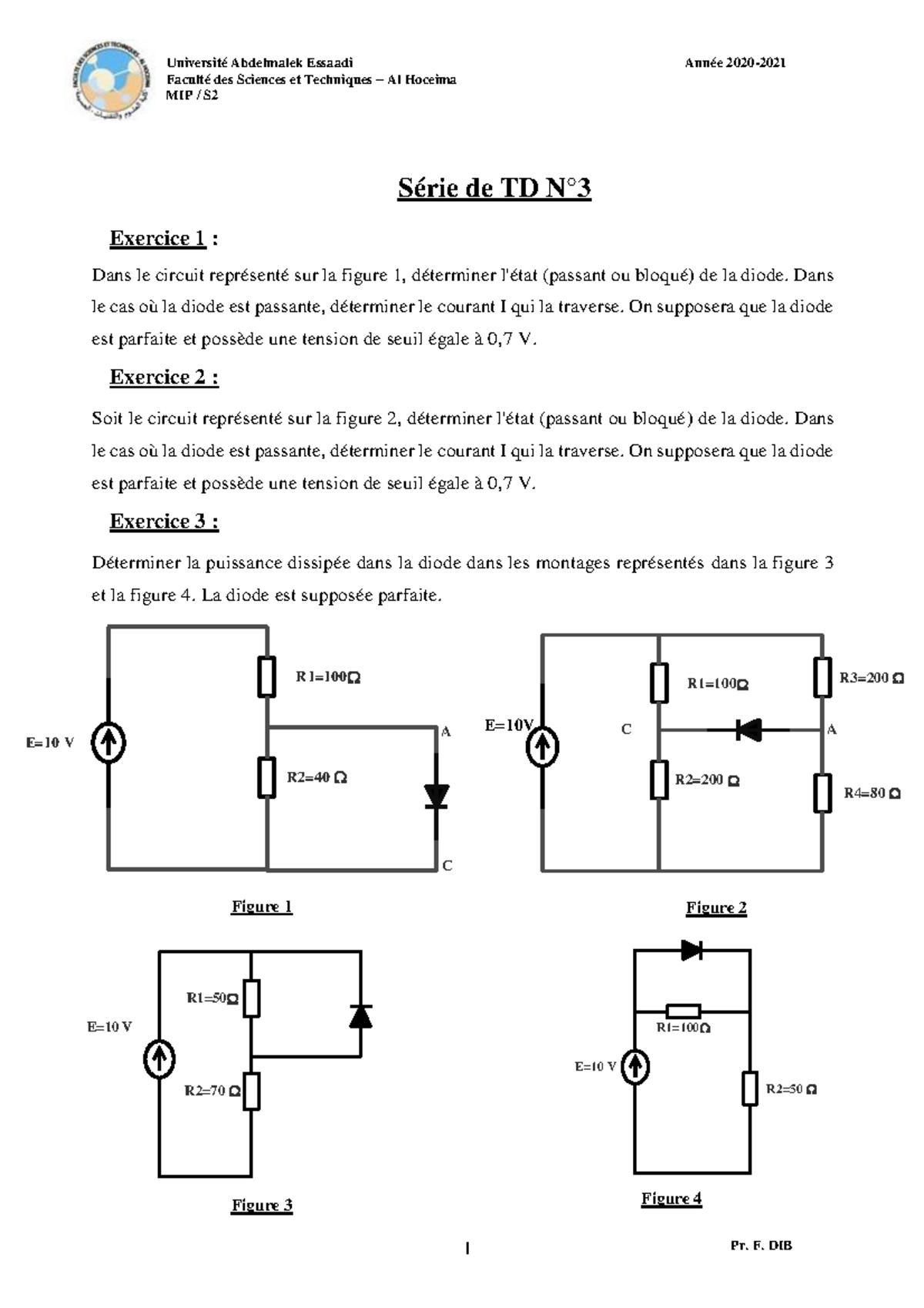 TD N°3 - circuit electrique et electronique - Université Abdelmalek Essaadi Faculté des Sciences ...