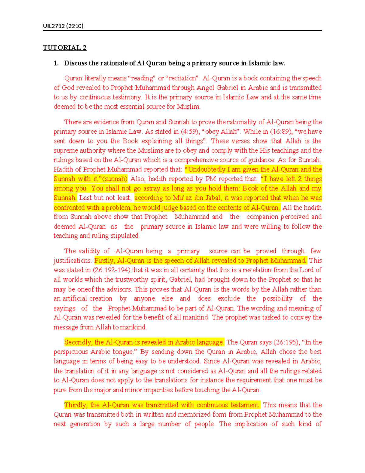 Islamic Law tutorial 2 - okok - TUTORIAL 2 1. Discuss the rationale of ...