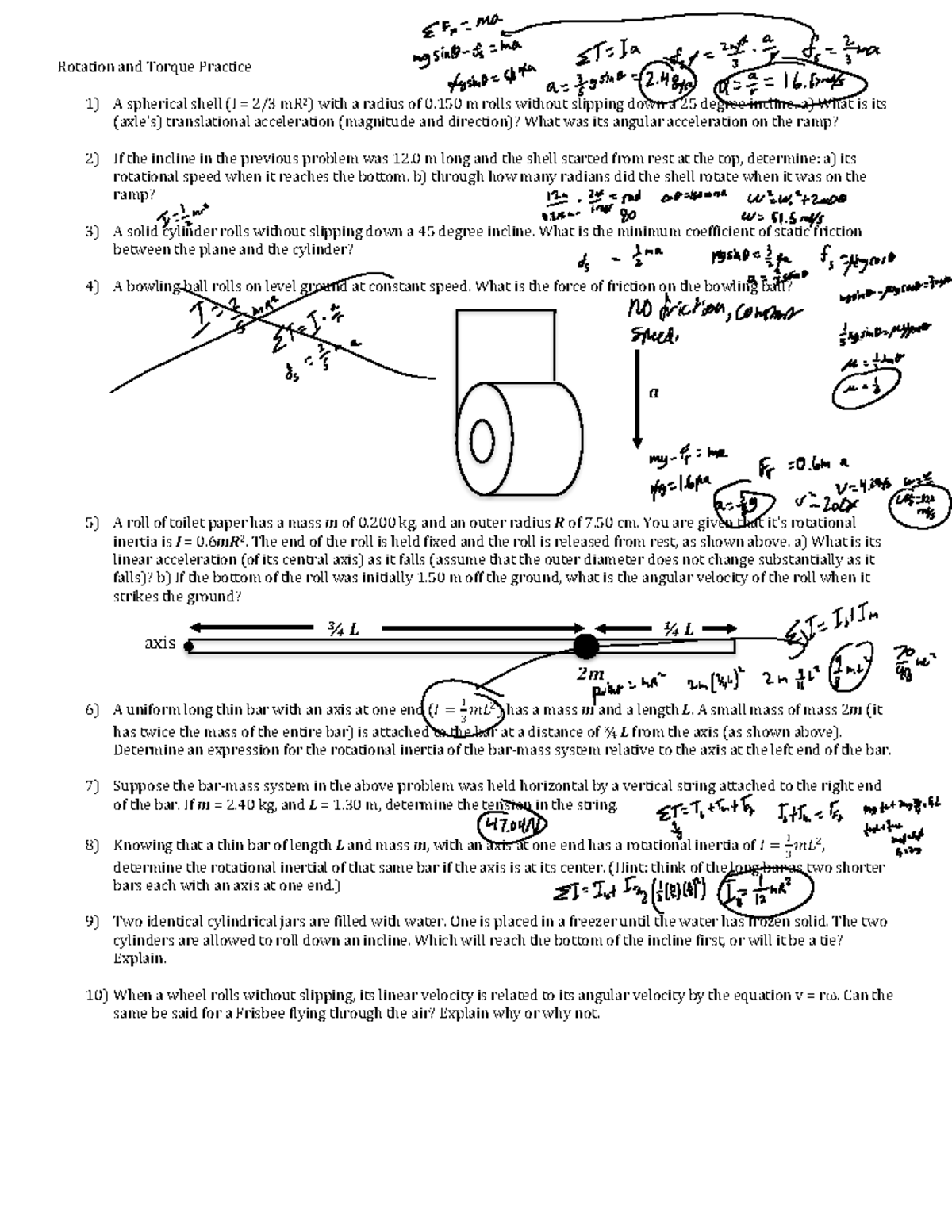 Rotation and Torque (Rotational Dynamics) Practice - ####### Rotation and Torque Practice ...