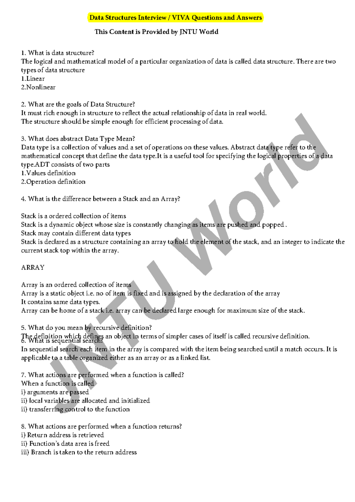 Data Structures VIVA Questions and Answers - Data Structures Interview / VIVA Questions and ...