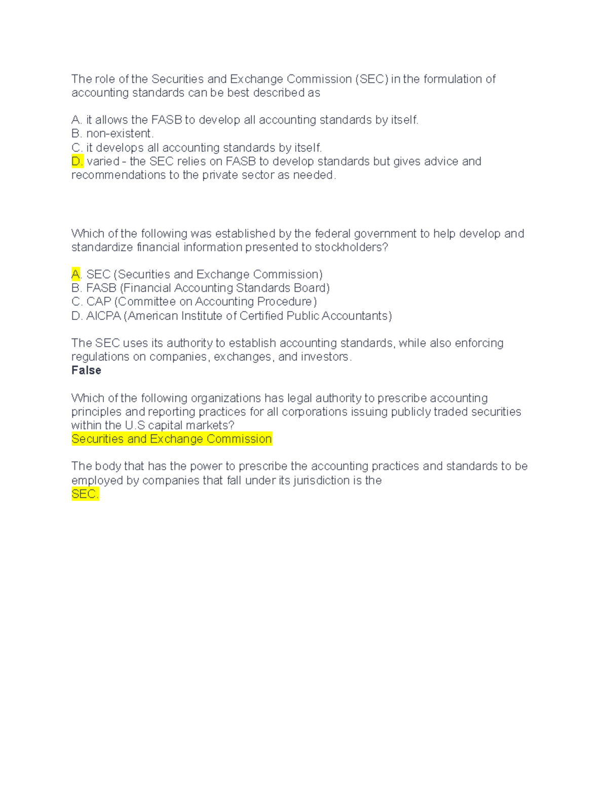 The role of the Securities and Exchange Commission - it allows the FASB ...