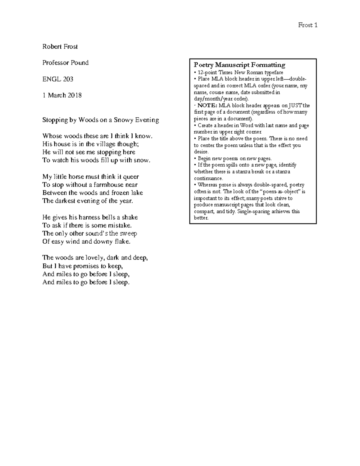 ENGL202Online-Formatting Poetry - Robert Frost Professor Pound ENGL 203 ...