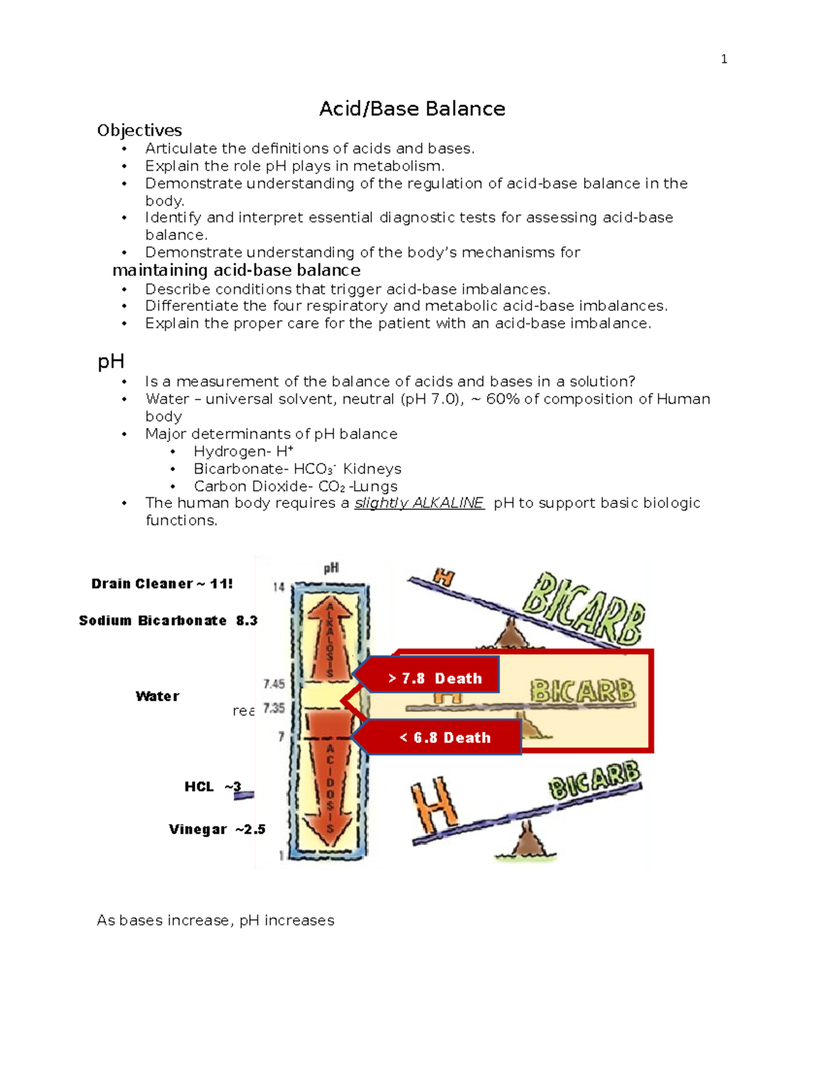 ABGs Notes - Acid/Base Balance Objectives Articulate the definitions of ...