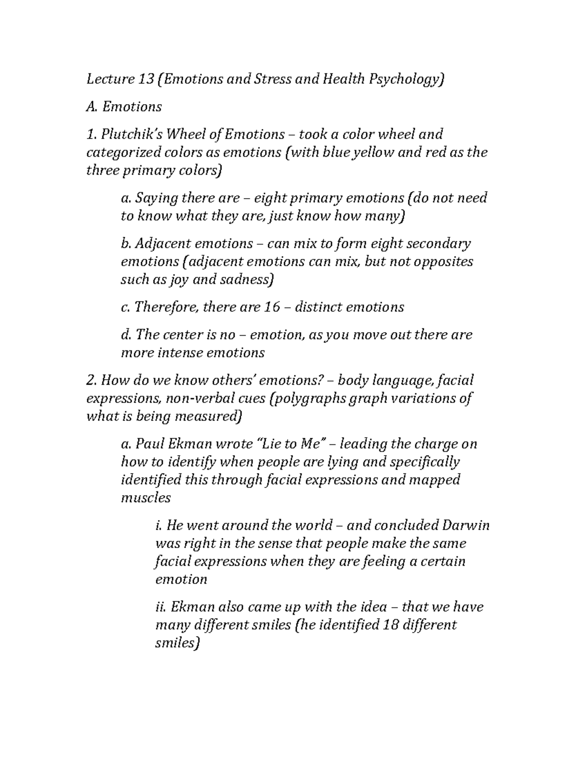 Test 3 study guide - Lecture 13 (Emotions and Stress and Health ...