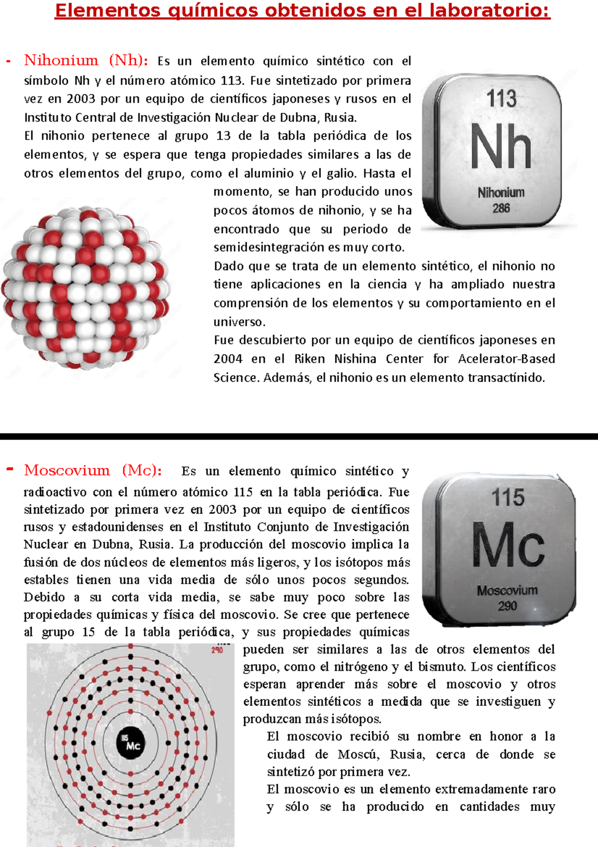 Elementos químicos obtenidos en el laboratorio - Elementos químicos ...