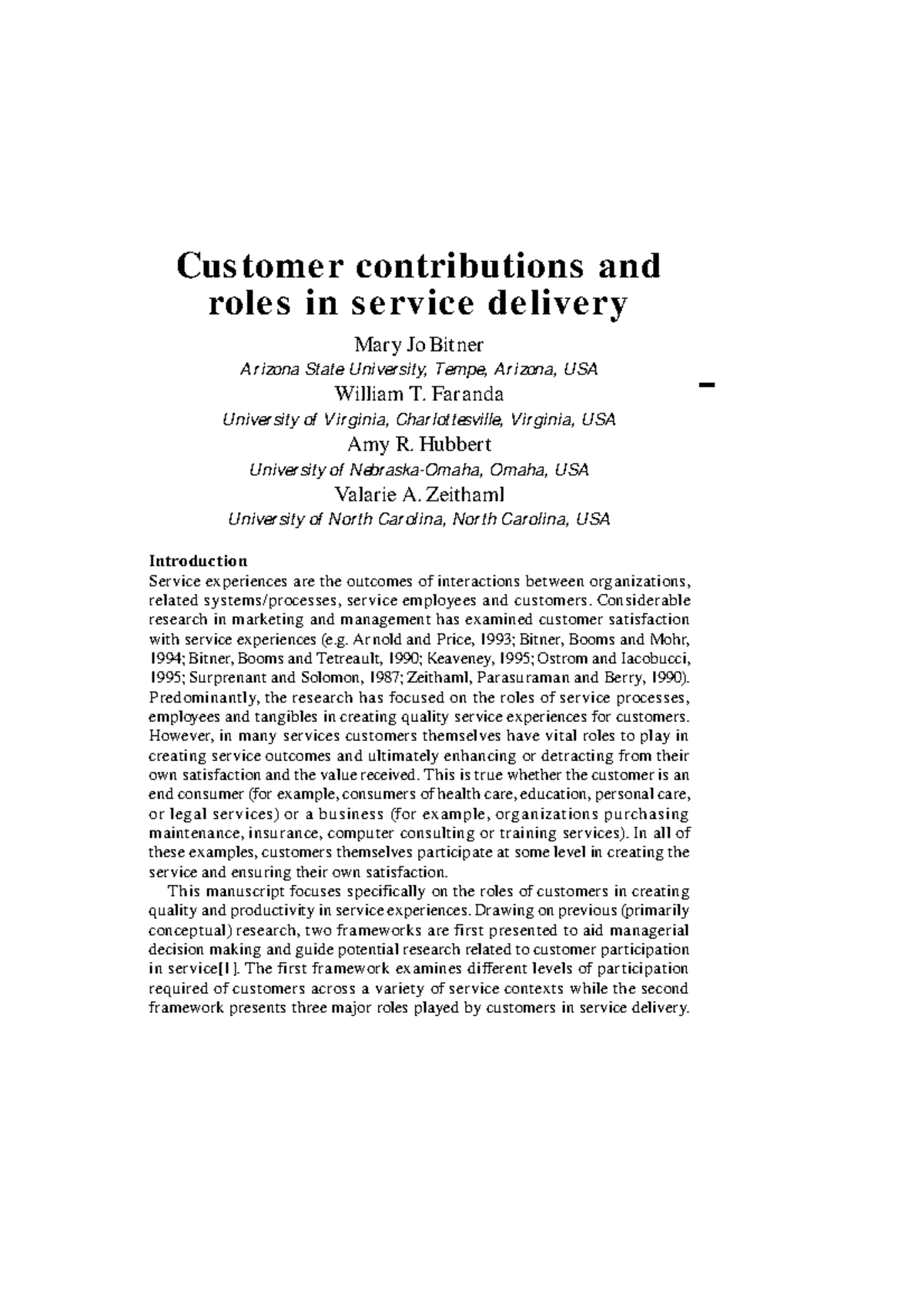 Customer contributions and roles in service delivery - Cus tome r ...