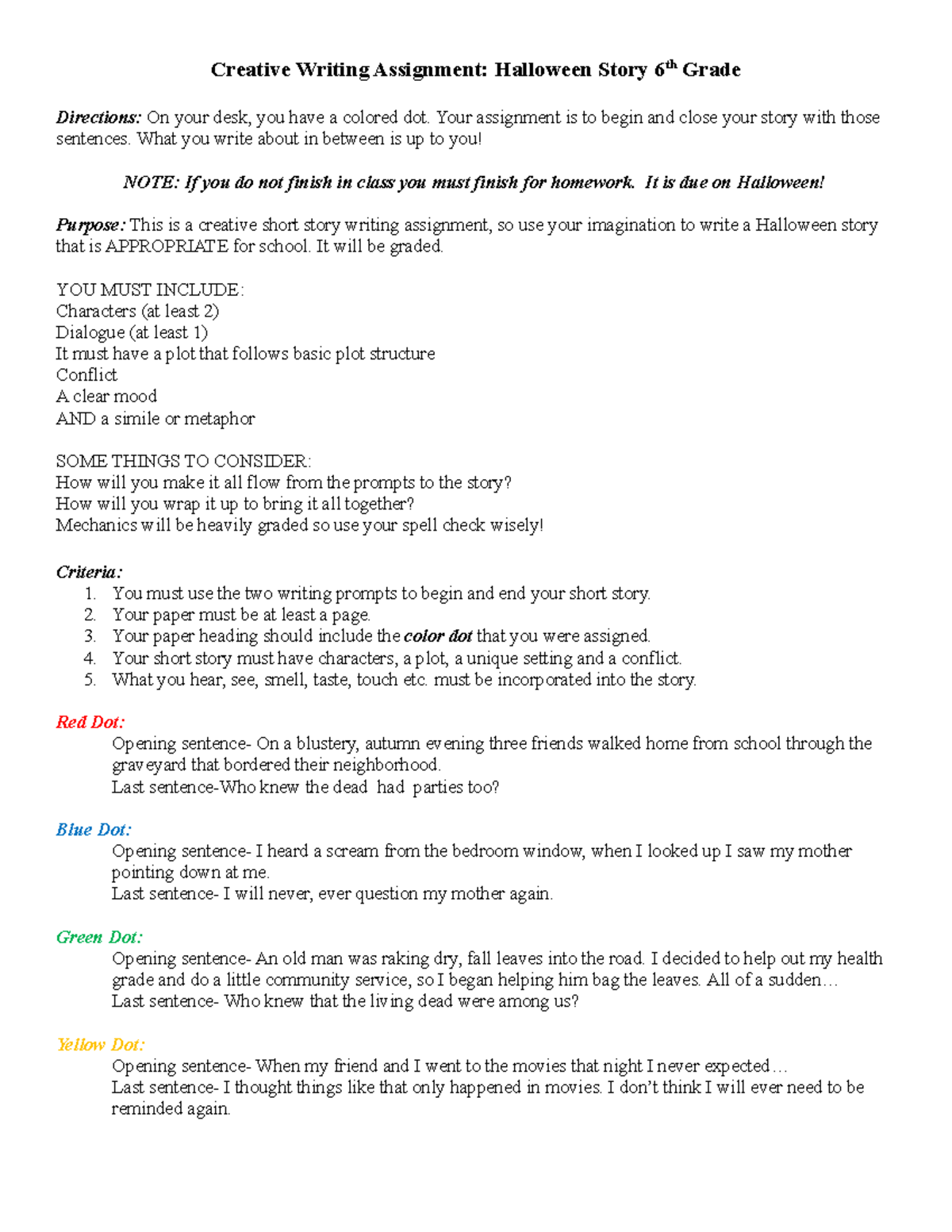 Halloween Story 6th grade - Creative Writing Assignment: Halloween ...