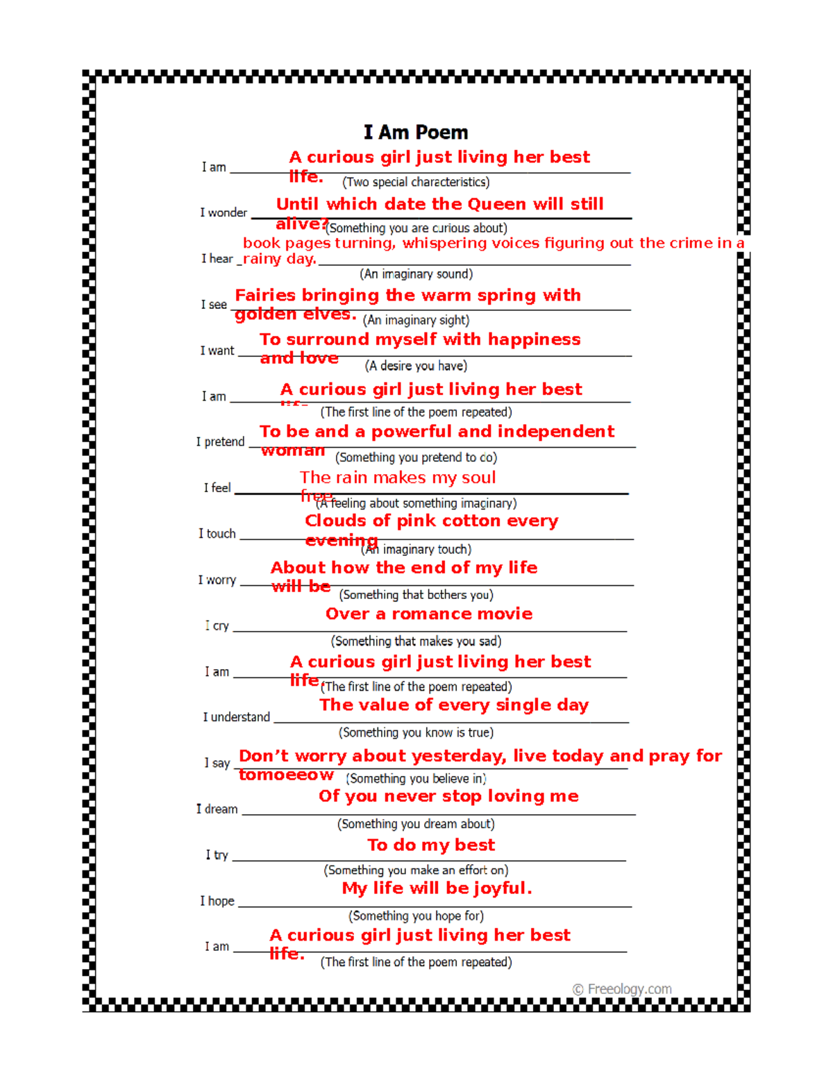 I Am Poem - Inglés poem - To do my best Of you never stop loving me My ...