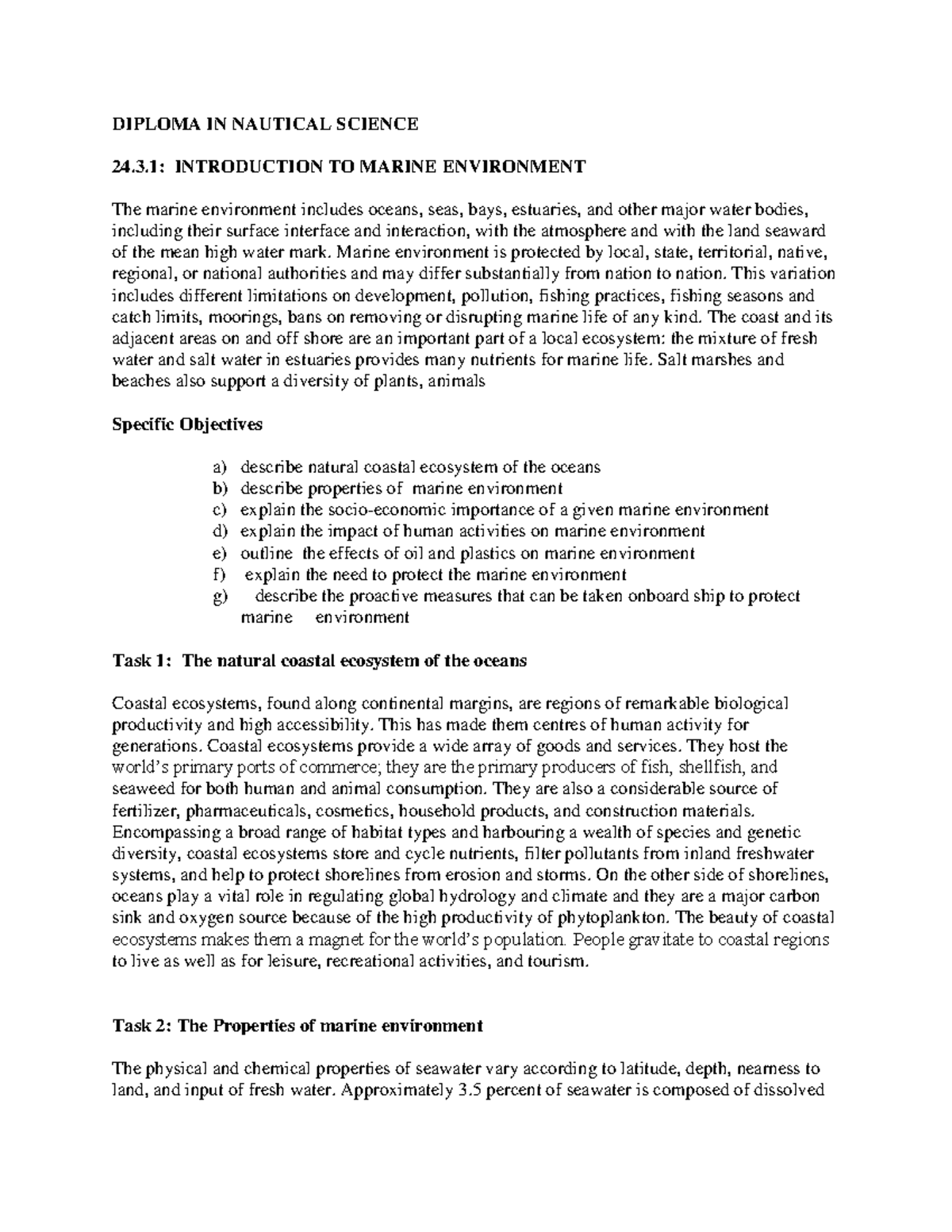 Marine Environment Protection Diploma - DIPLOMA IN NAUTICAL SCIENCE 24 ...