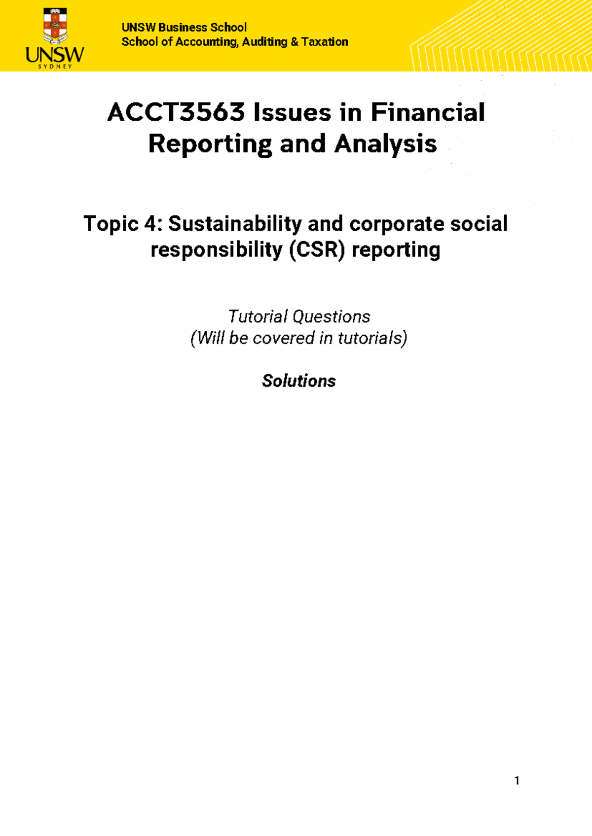 ACCT3563 Tutorial Questions for Topic 4 - Solution - School of ...