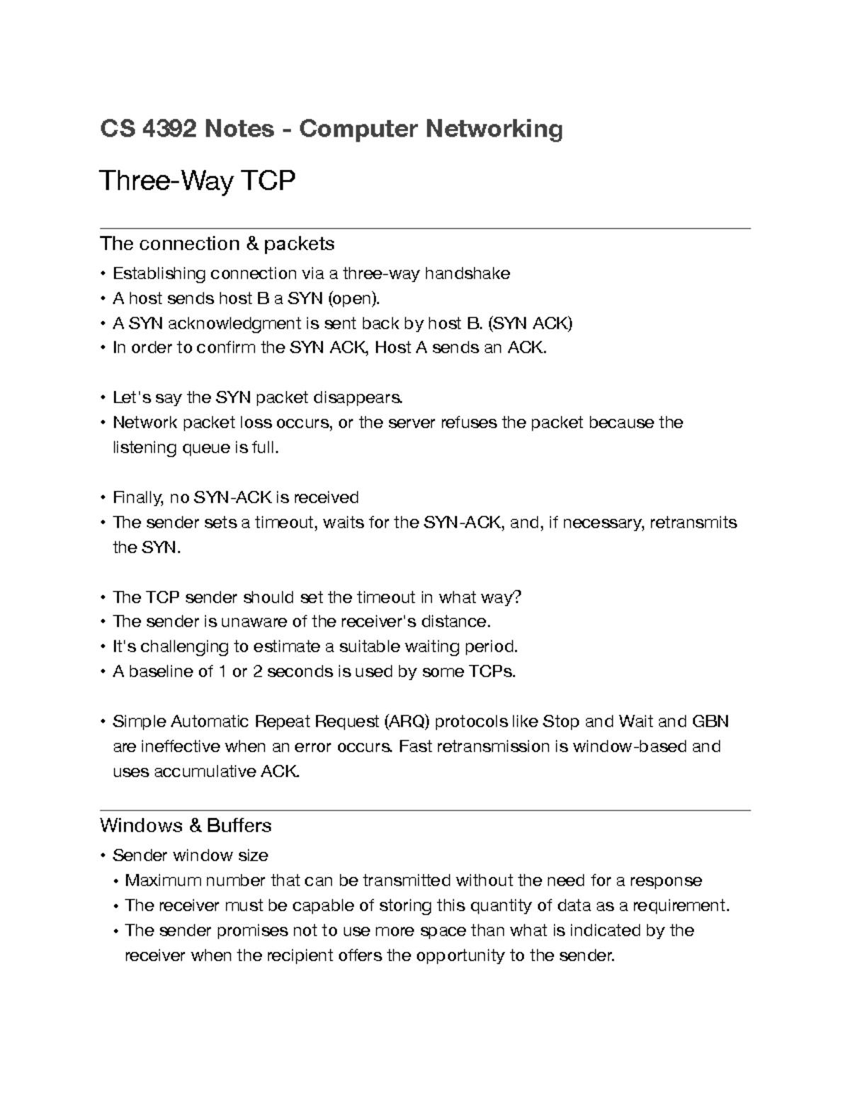 Cs 4392 Class Notes L12 Cs 4392 Notes Computer Networking Three Way Tcp The Connection