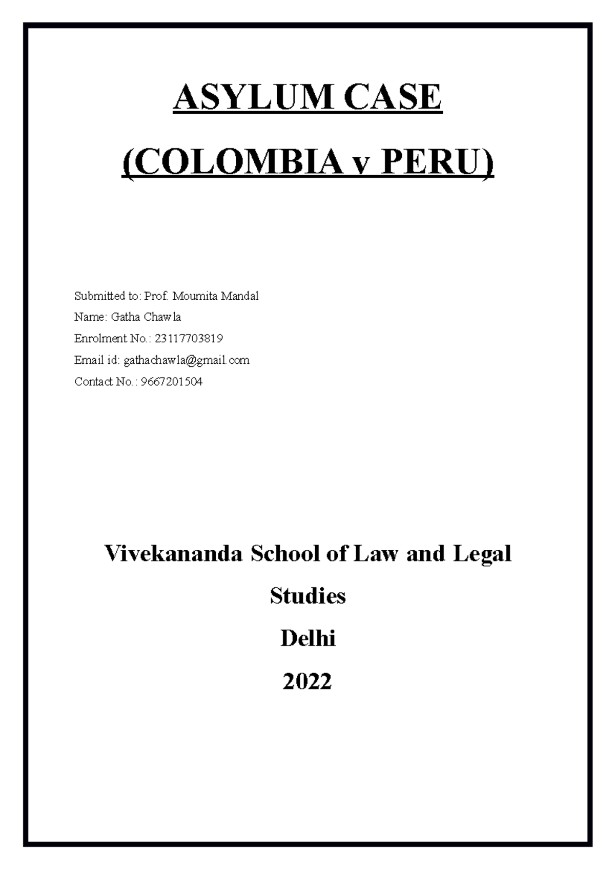 Asylum CASE - This document contains lecture notes on the topic ...