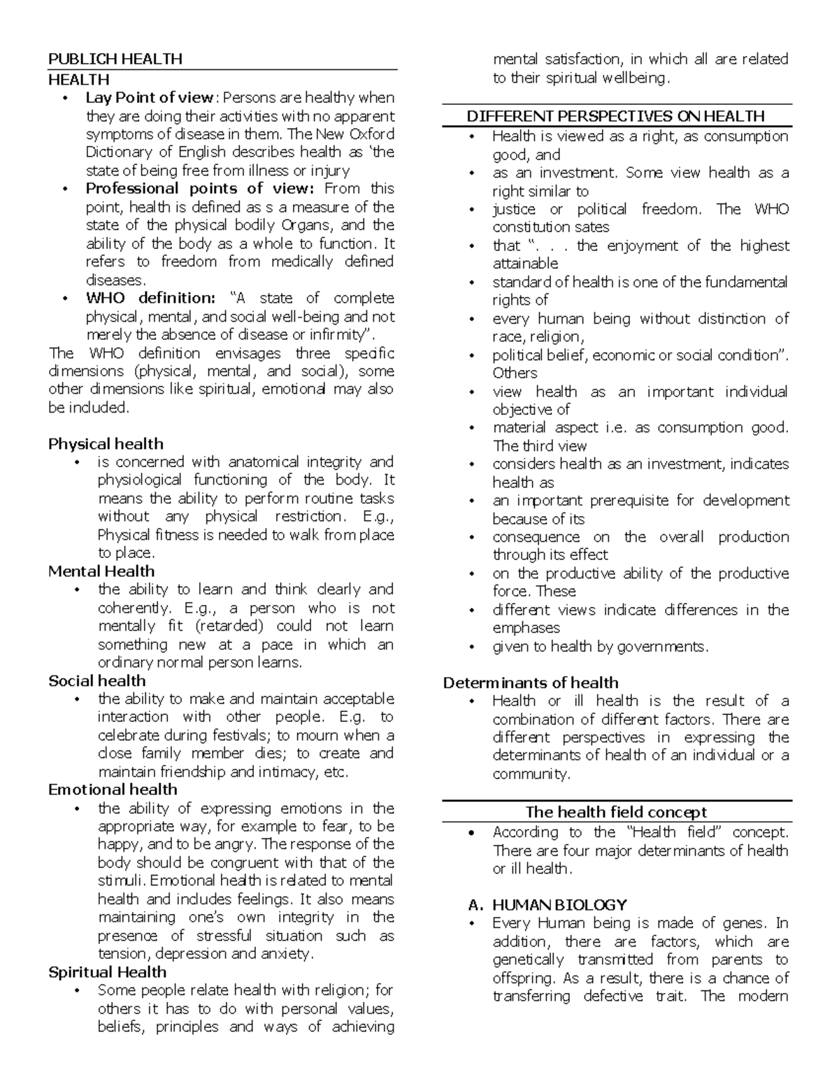 Intro. Peblic Health - PUBLICH HEALTH HEALTH Lay Point of view: Persons ...