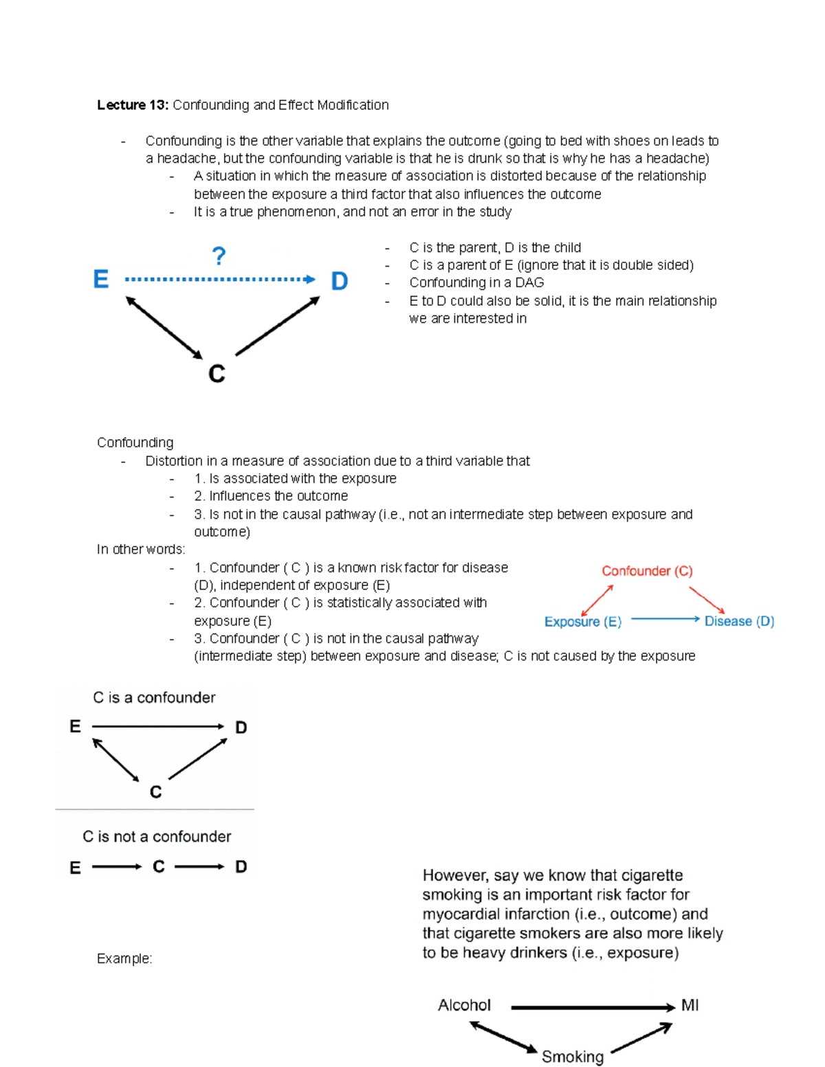 Lecture 13 - Magid - Lecture 13: Confounding and Effect Modification Confounding is the other ...