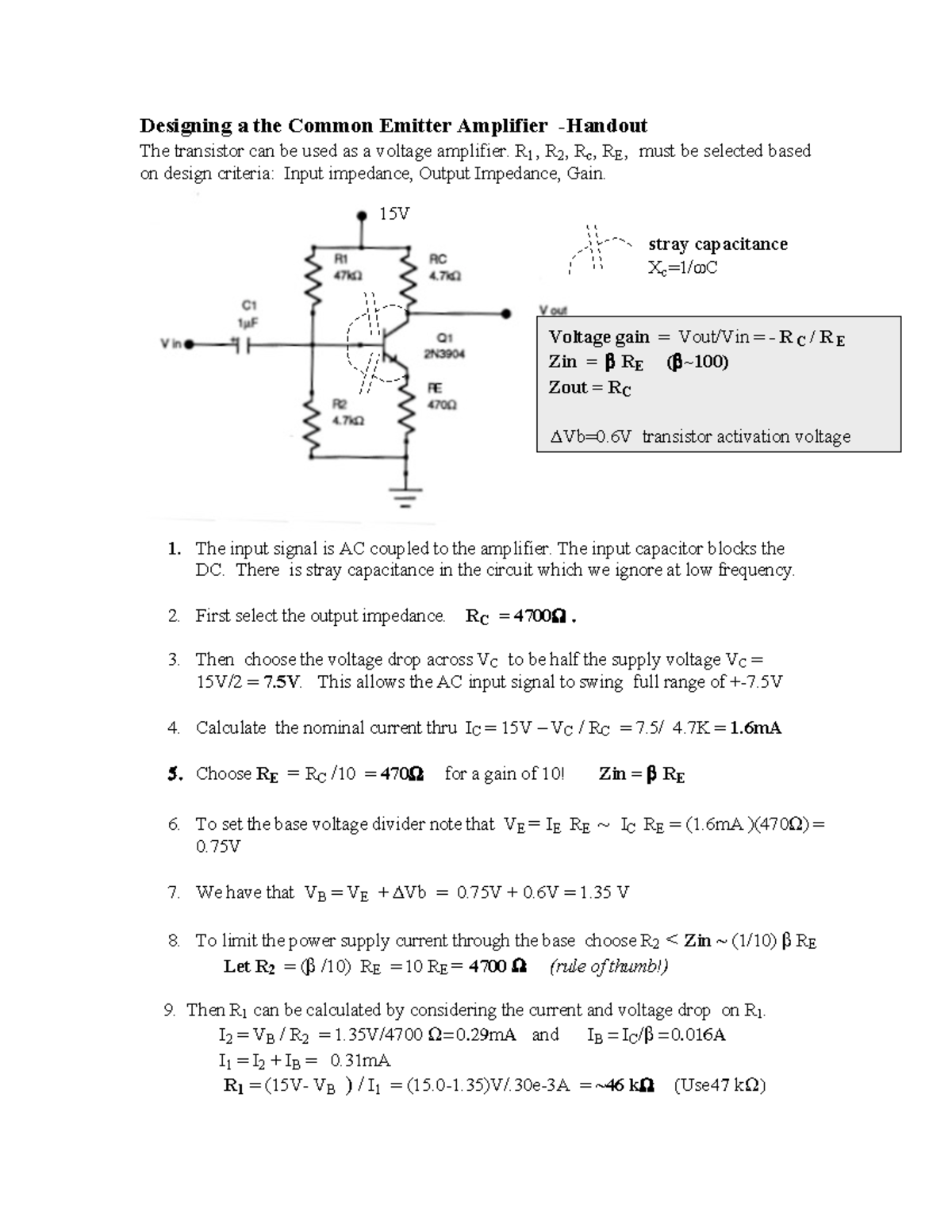 Common Emitter Amplifier Design - Designing a the Common Emitter ...