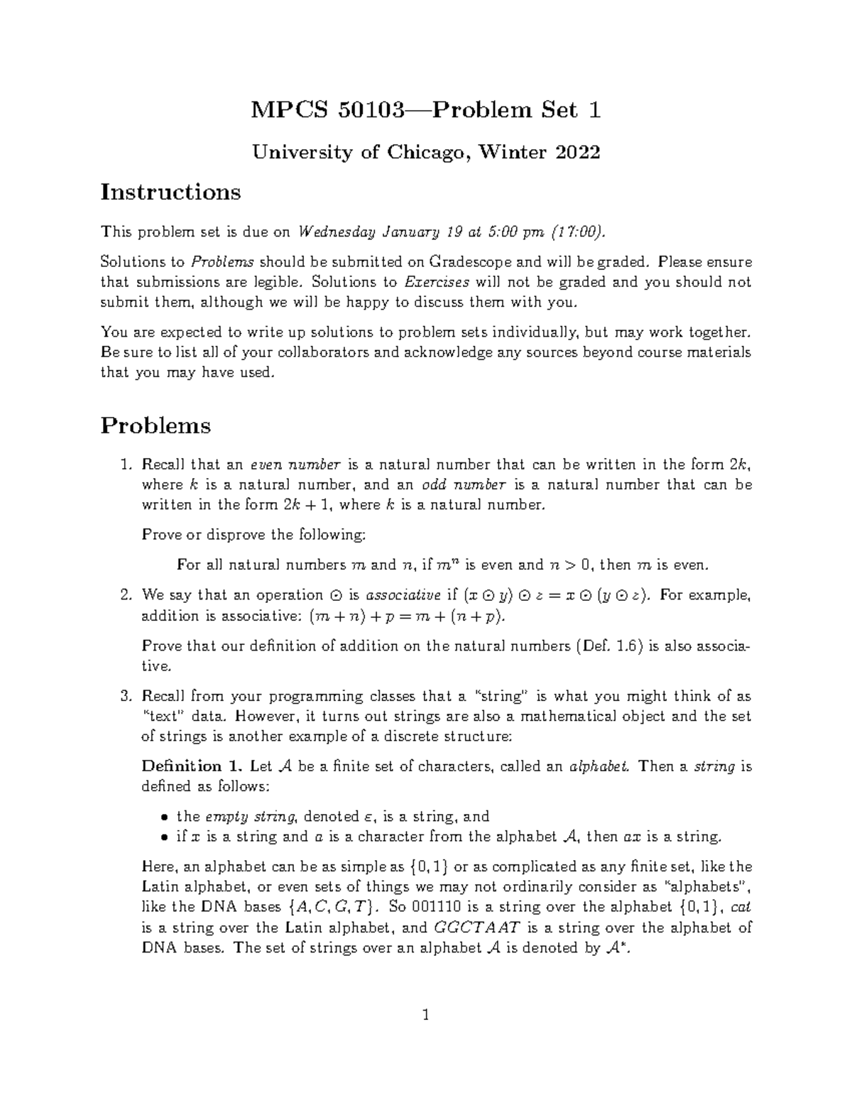 Discrete Mathematics Problem Set 1 Mpcs 50103—problem Set 1 University Of Chicago Winter 2022
