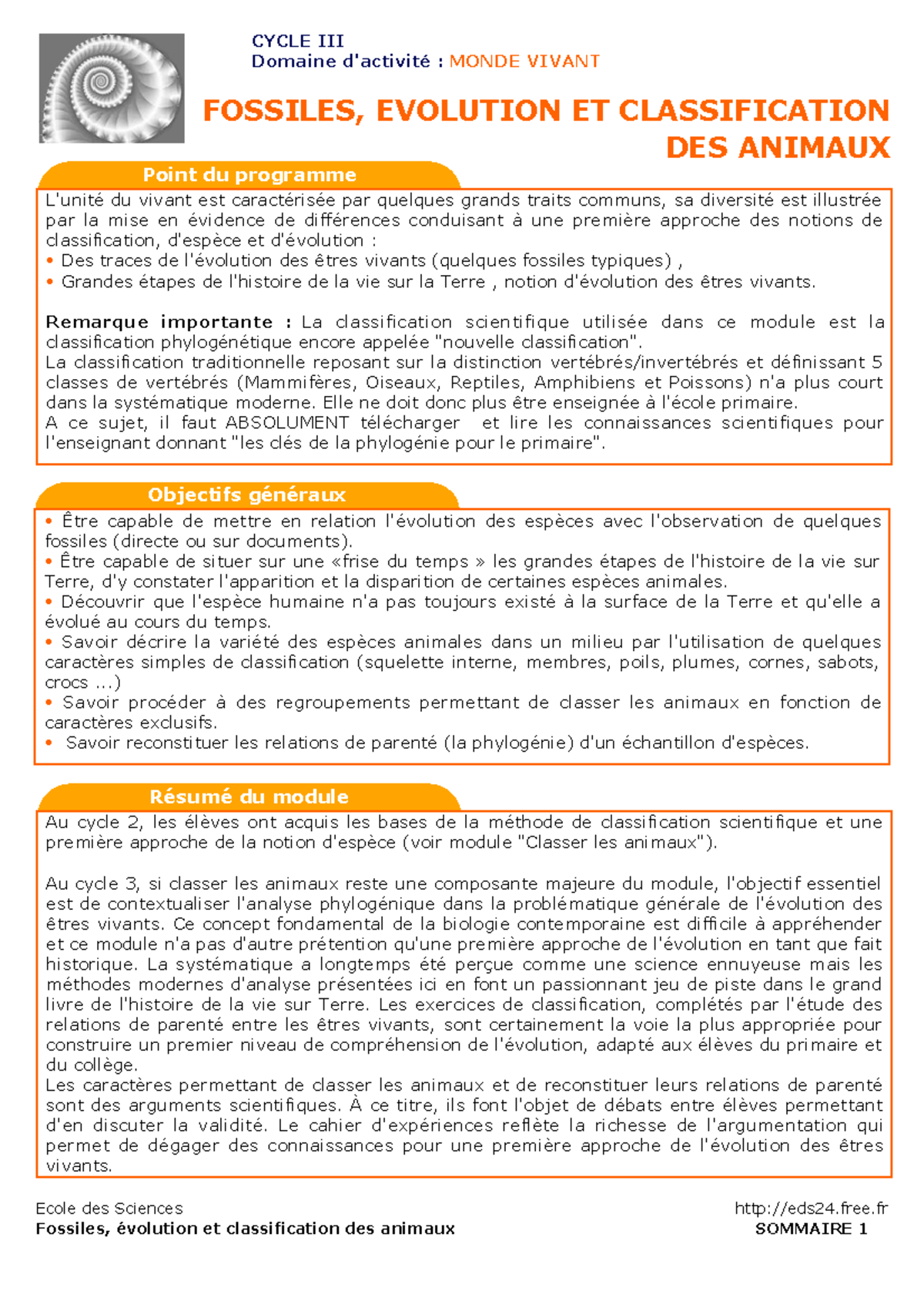 Fossiles-TP-03 - Cours - CYCLE III Domaine d'activité : MONDE VIVANT ...