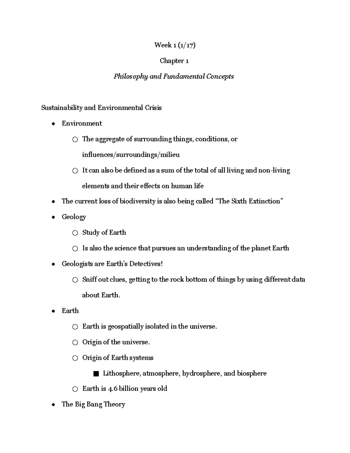 Week 1-6 geol - Professor Ari GEOL 2150 - Week 1 (1/17) Chapter 1 ...