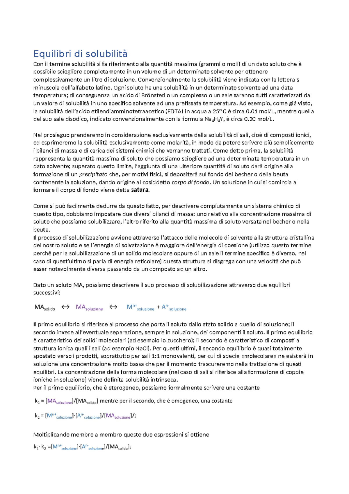 Equilibrio di solubilita - Equilibri di solubilità Con il termine ...