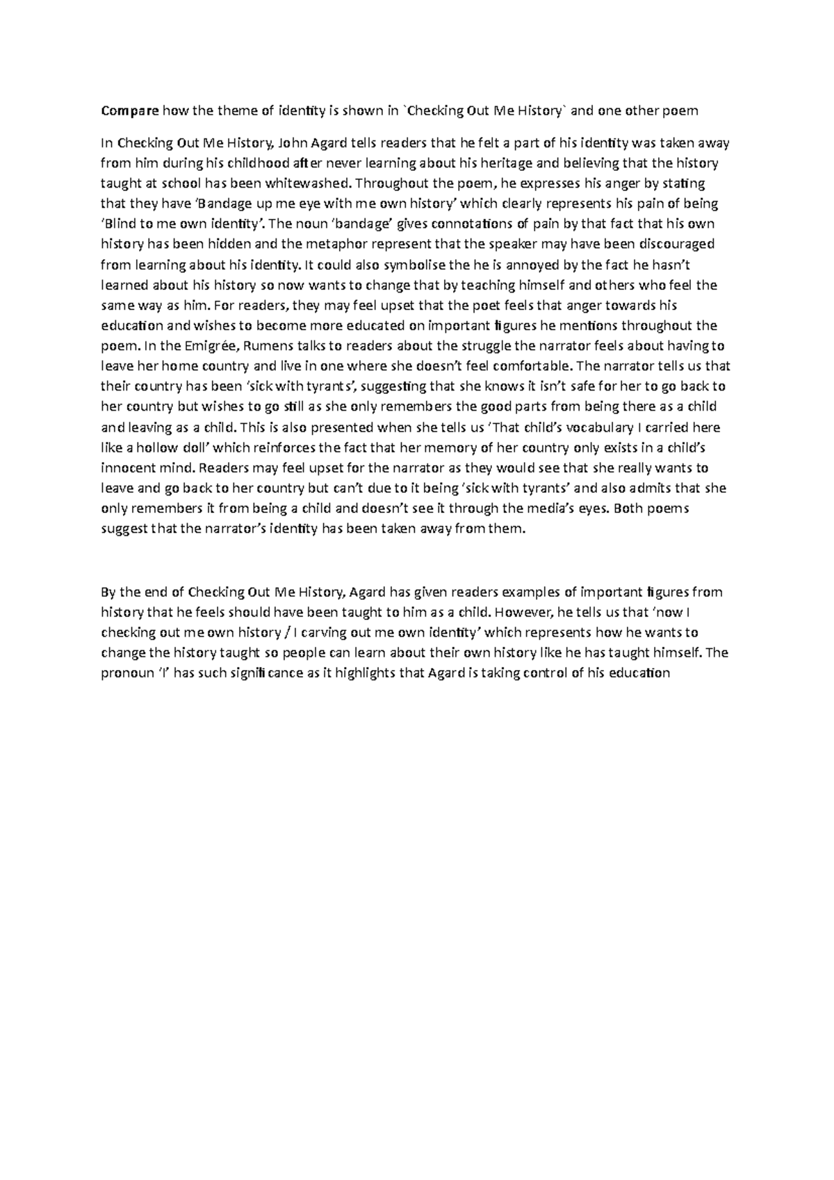 Checking Out Me History Pearls - Compare how the theme of identity is ...