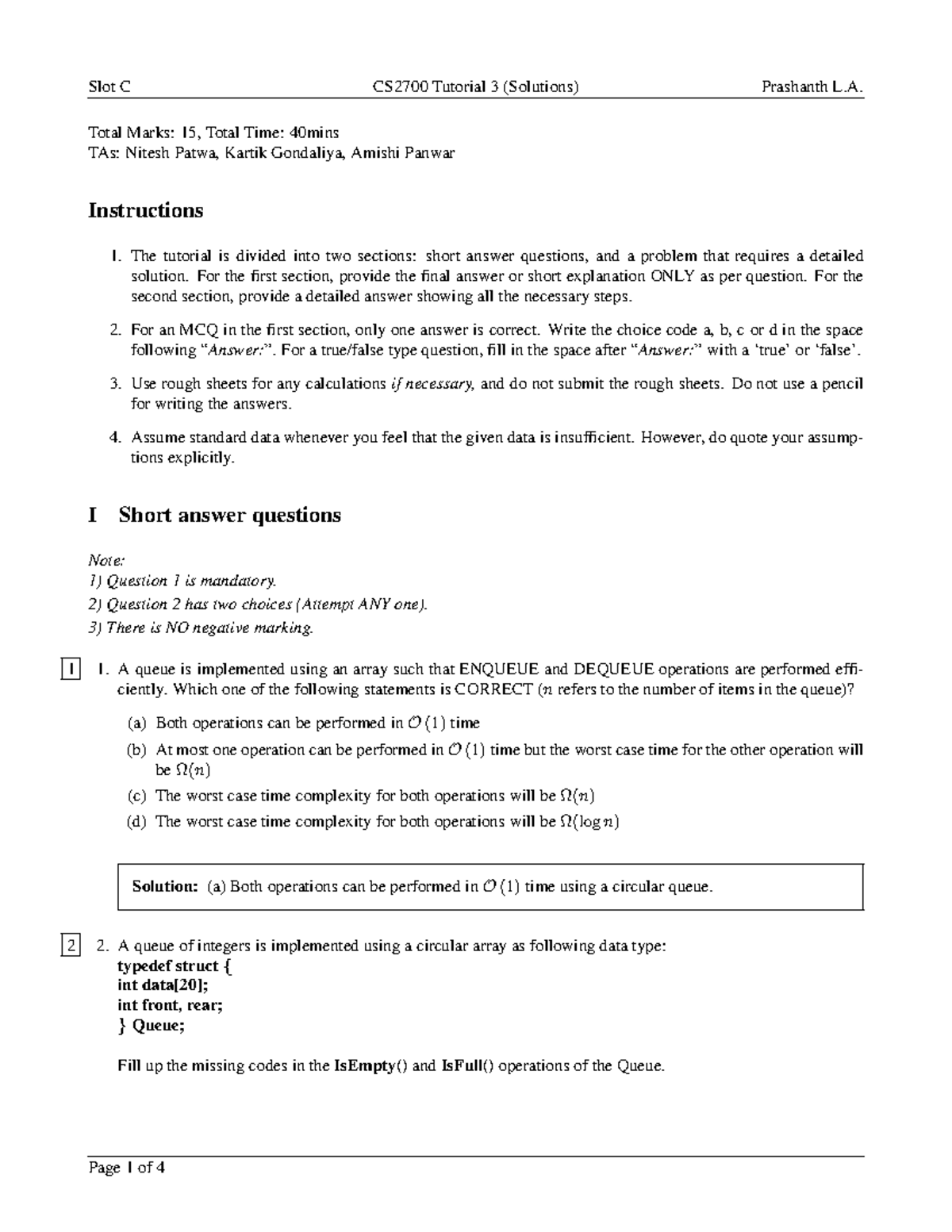 Tutorial 3 sols - IMPORTANT - Slot C CS2700 Tutorial 3 (Solutions ...