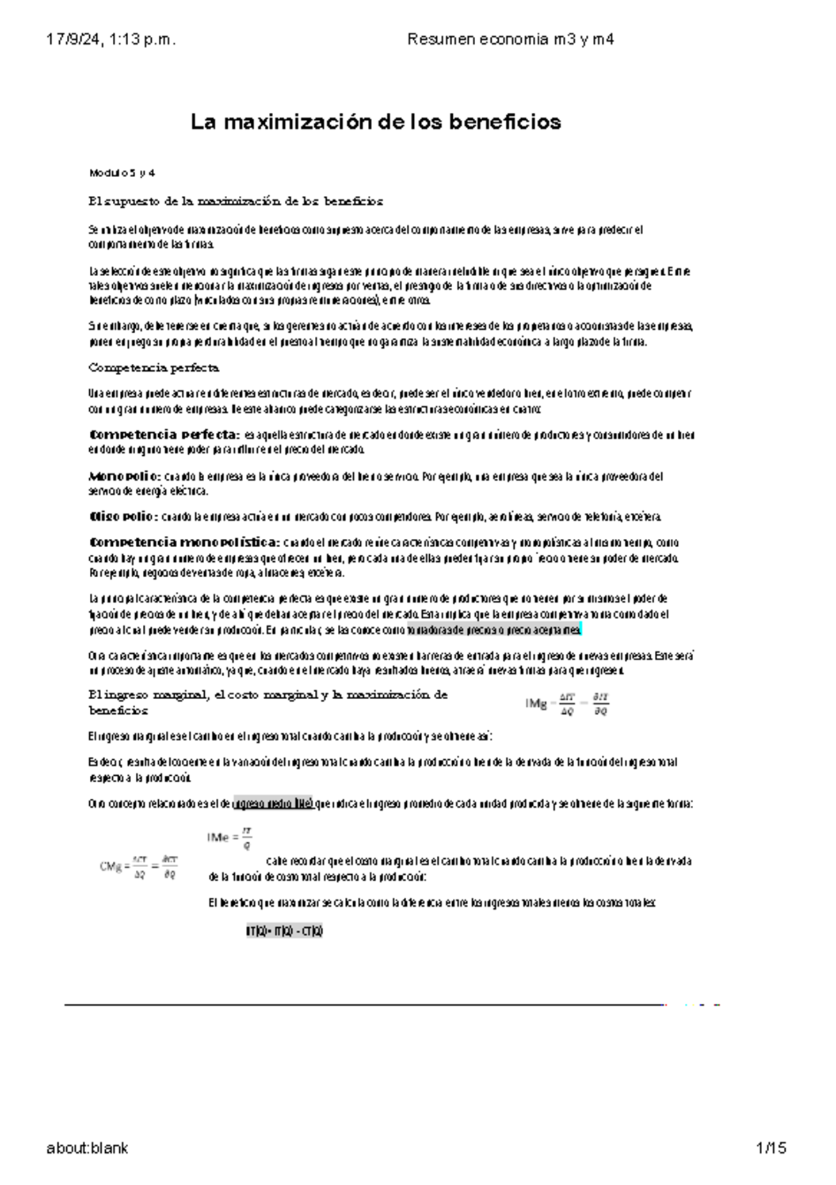 Resumen economia m3 y m4 - La maximización de los beneficios Modulo 3 y ...