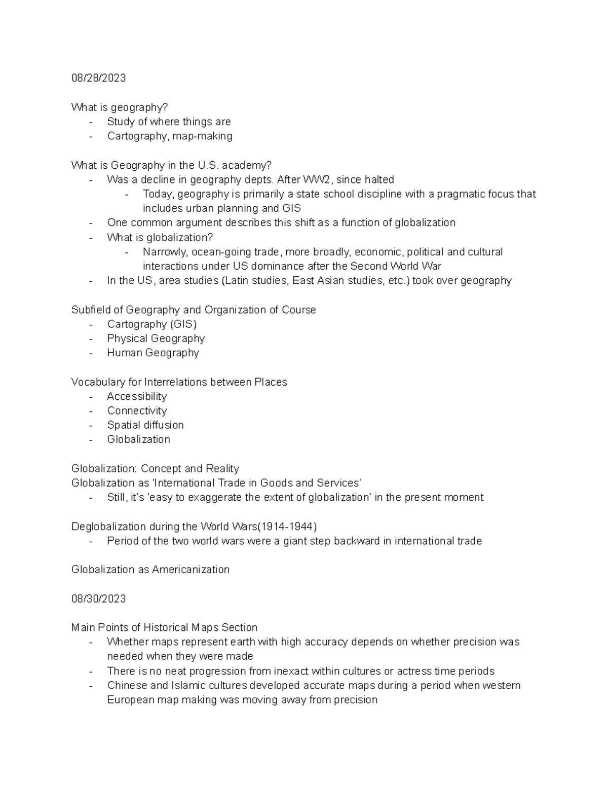GEOG101 Notes - 08/28/ What is geography? - Study of where things are ...