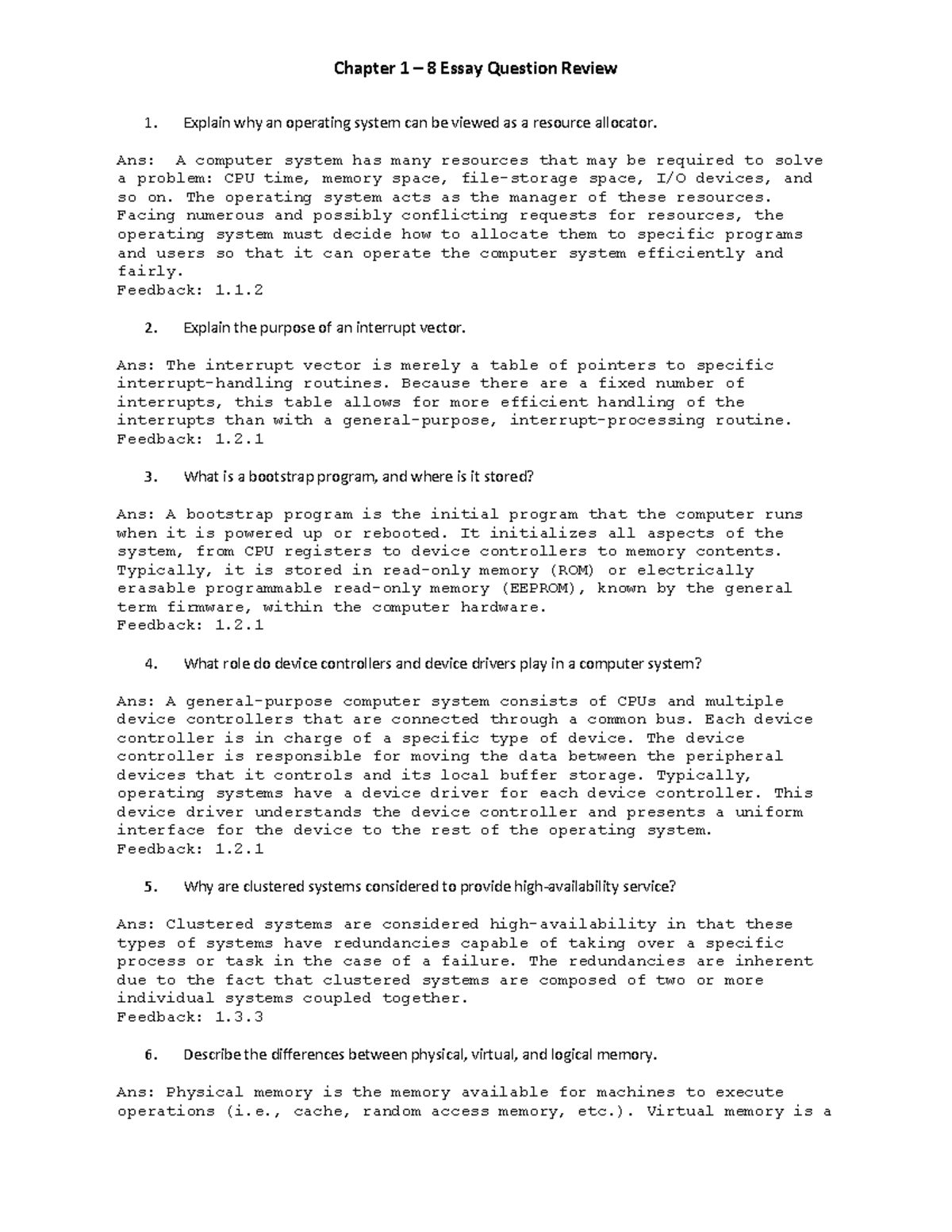 Ch01-08essay+answers - Chapter 1 – 8 Essay Question Review Explain why ...