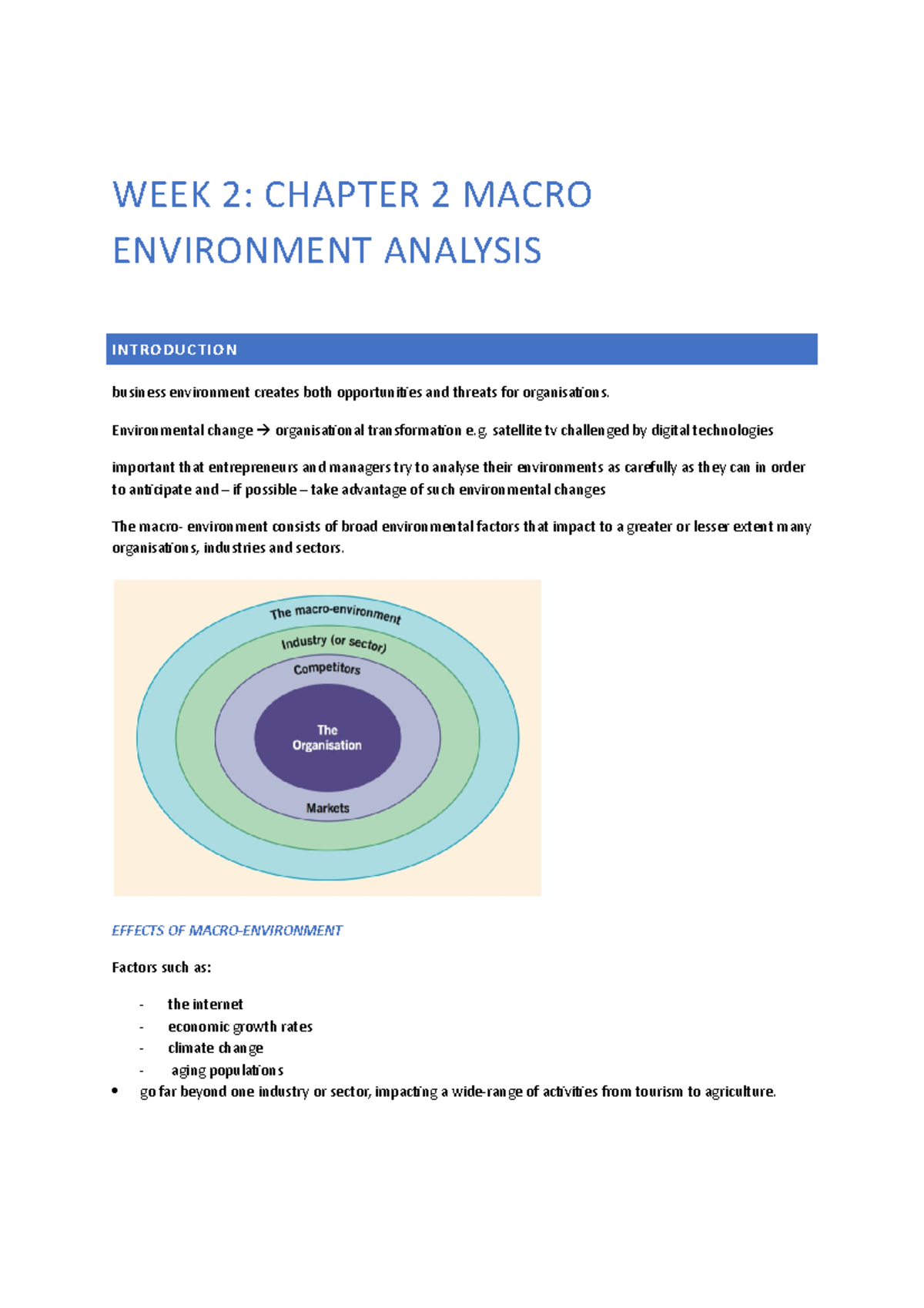 Week 2- chapter 2 - macro environment analysis - WEEK 2: CHAPTER 2 ...