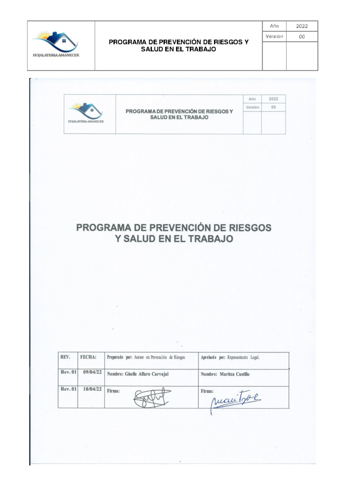 18. Programa de prevencion de riesgos - PROGRAMA DE PREVENCIÓN DE RIESGOS Y SALUD EN EL TRABAJO ...