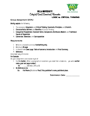 Logic Final Model Exam - the best note - Course Title: Logic & Critical ...