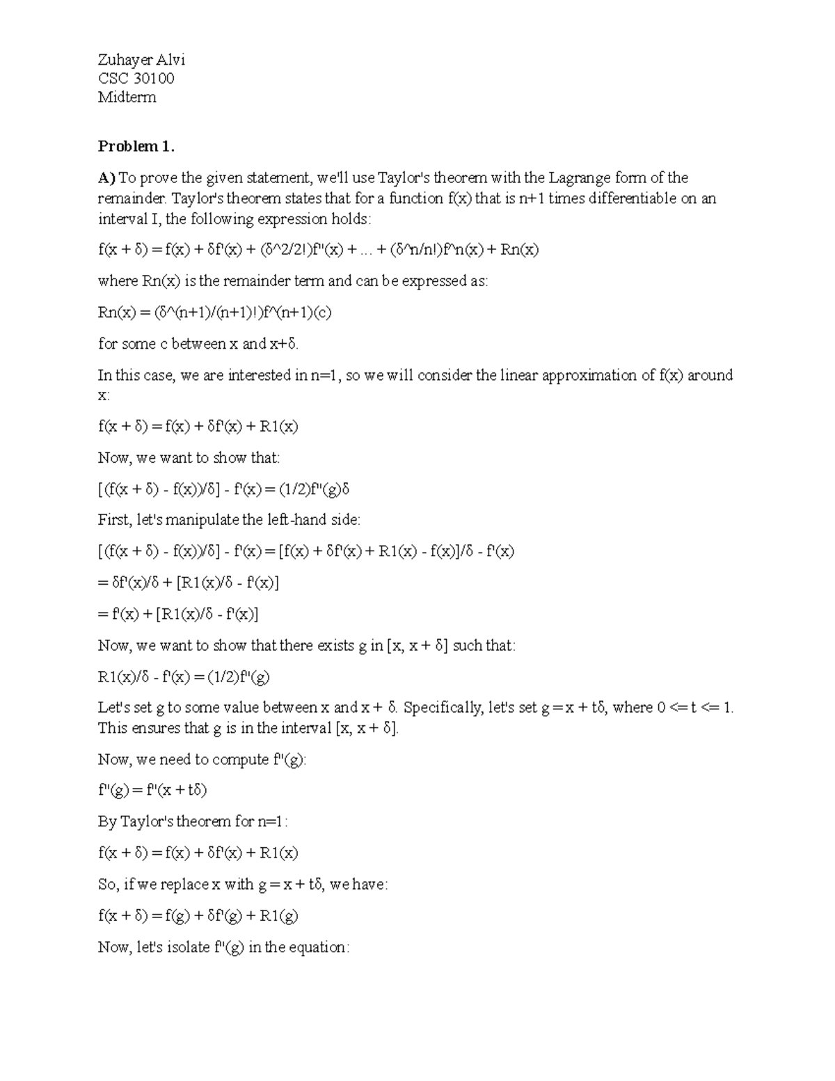 Csc 30100 Midterm Csc 30100 Midterm Problem 1 A To Prove The Given Statement Well Use