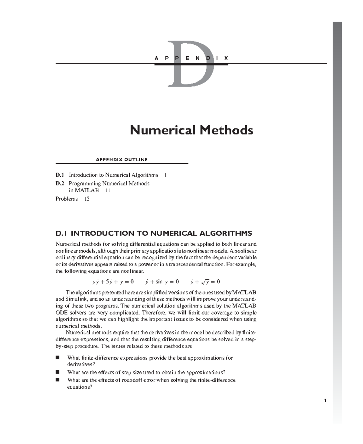 Appendix E - D A P P E N D I X Numerical Methods APPENDIX OUTLINE D Introduction to Numerical ...