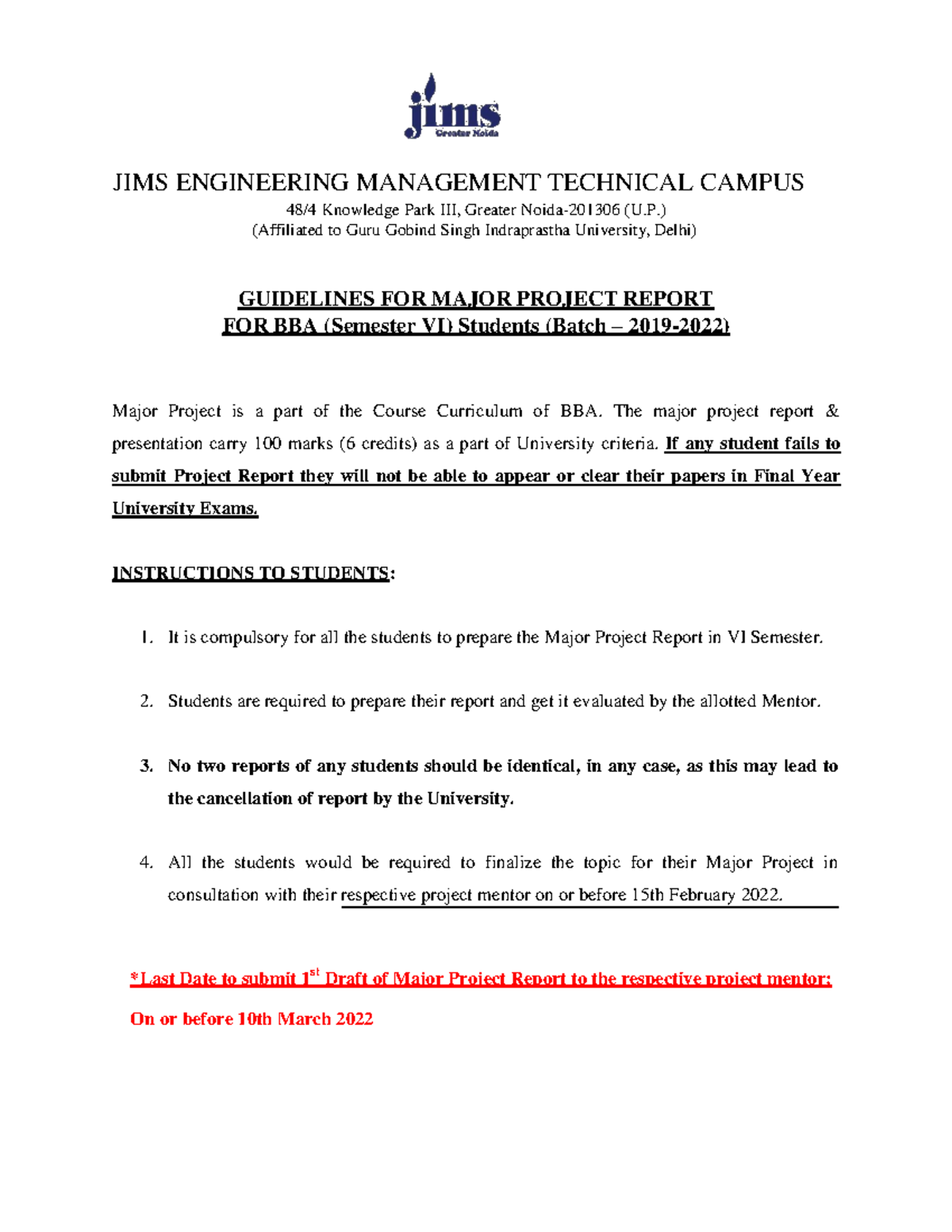 Major Project Report guidelines - Batch 2019-2022 bba - JIMS ...