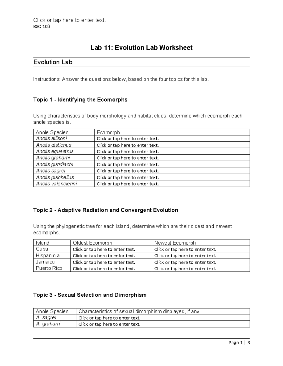 Lab-11-Evolution-Worksheet - Click or tap here to enter text. BSC 108 ...